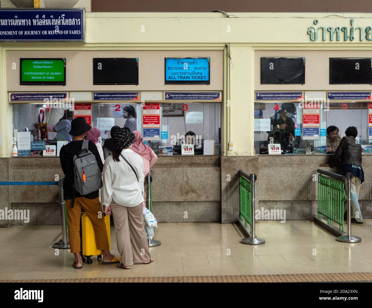 The ticket counters at Hua Lamphong Railway Station in Bangkok ...
