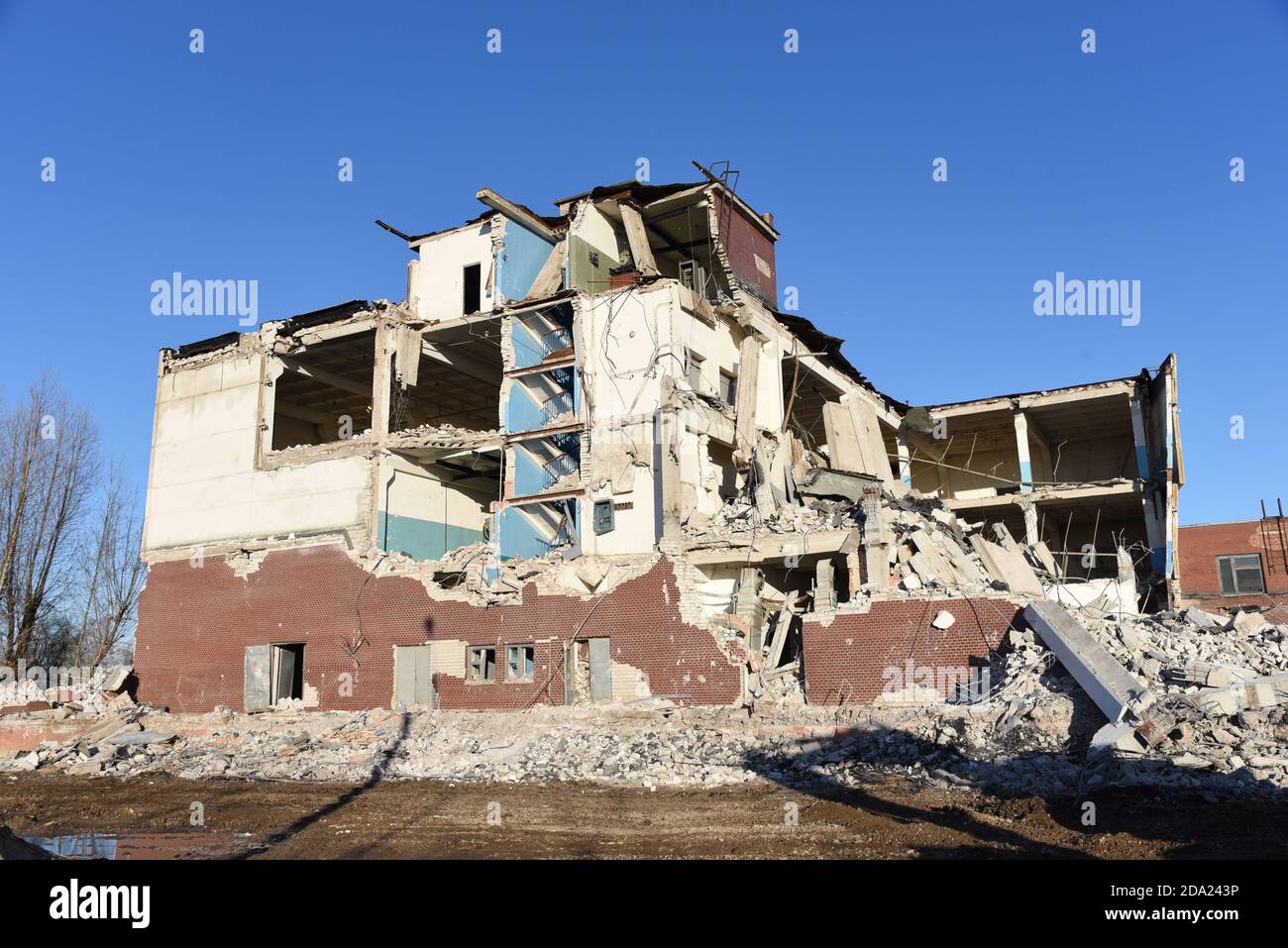 View of the demolition of a multi-storey building. Dismantling and ...