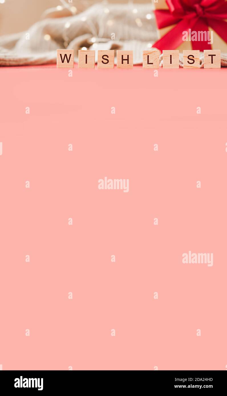 vertical layout of ready made wish list. writing of square letters on ...