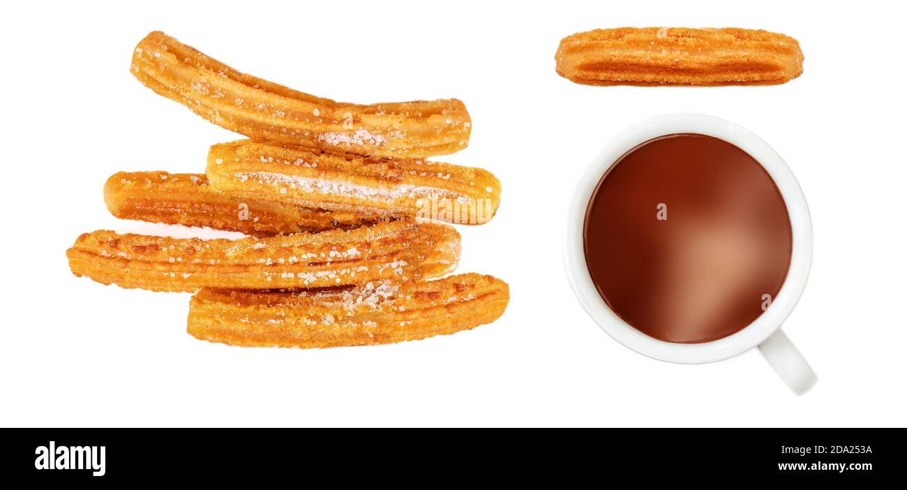 Churro. Fried Churros with chocolate isolated on a white background ...