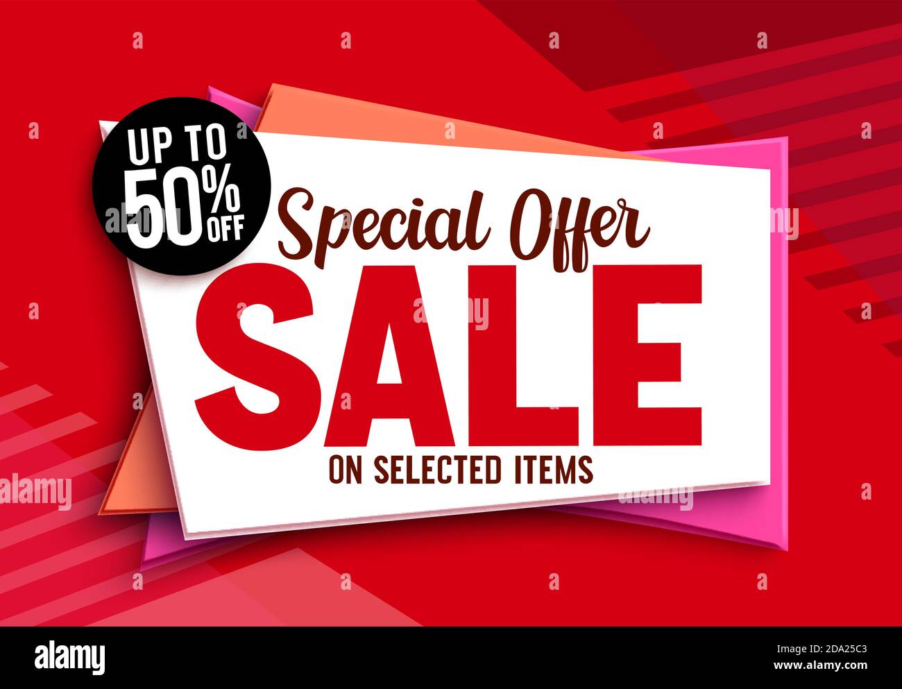 Sale special offer vector banner design. 50% off discount sale text in ...