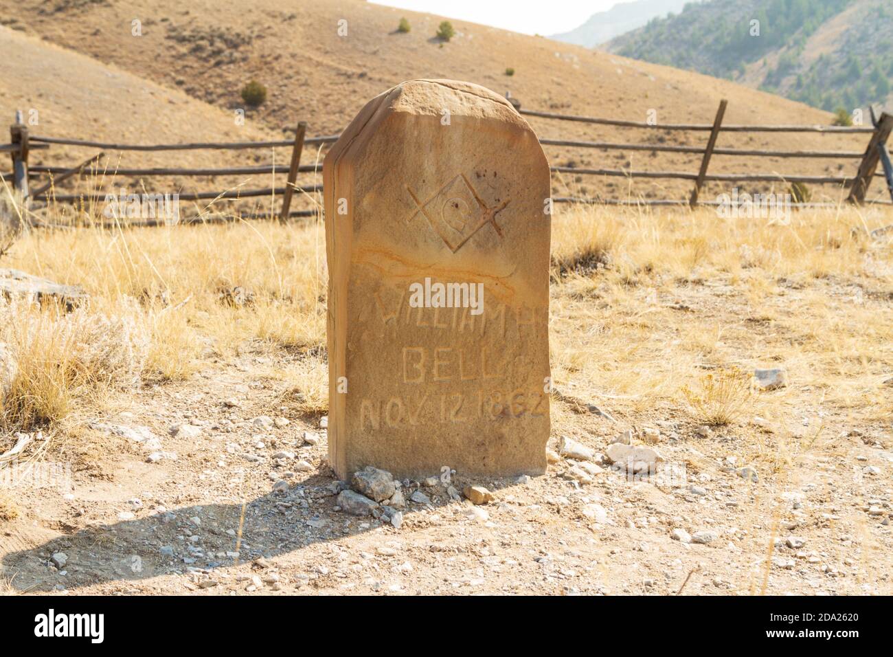 William H Bell gravestone at the cemetery in Bannack, Montana, USA ...