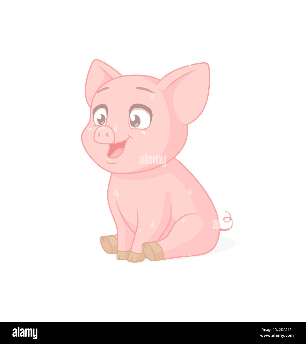 Cute pink sitting piglet. Vector illustration on white background Stock ...