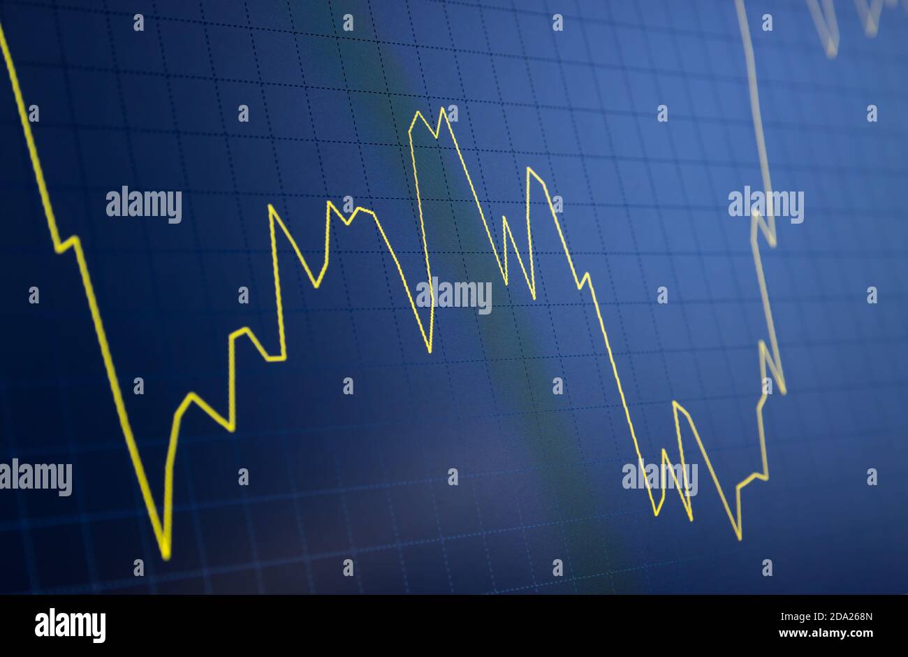 Tilted Yellow Stock Chart or Forex Chart and Table Line on Black ...