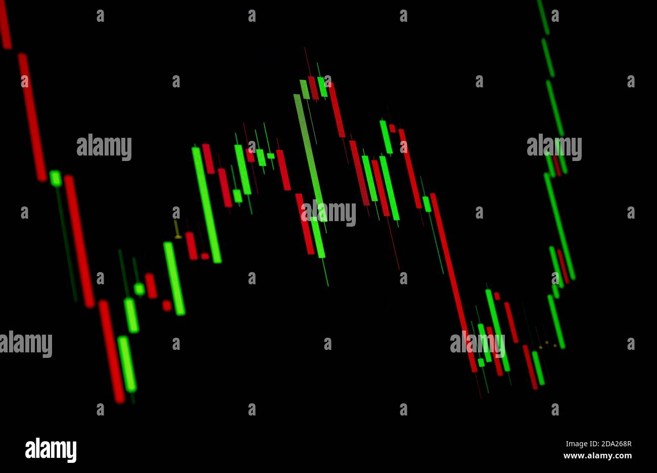 Tilted Red and Green Stock Chart or Forex Chart on Black Background ...
