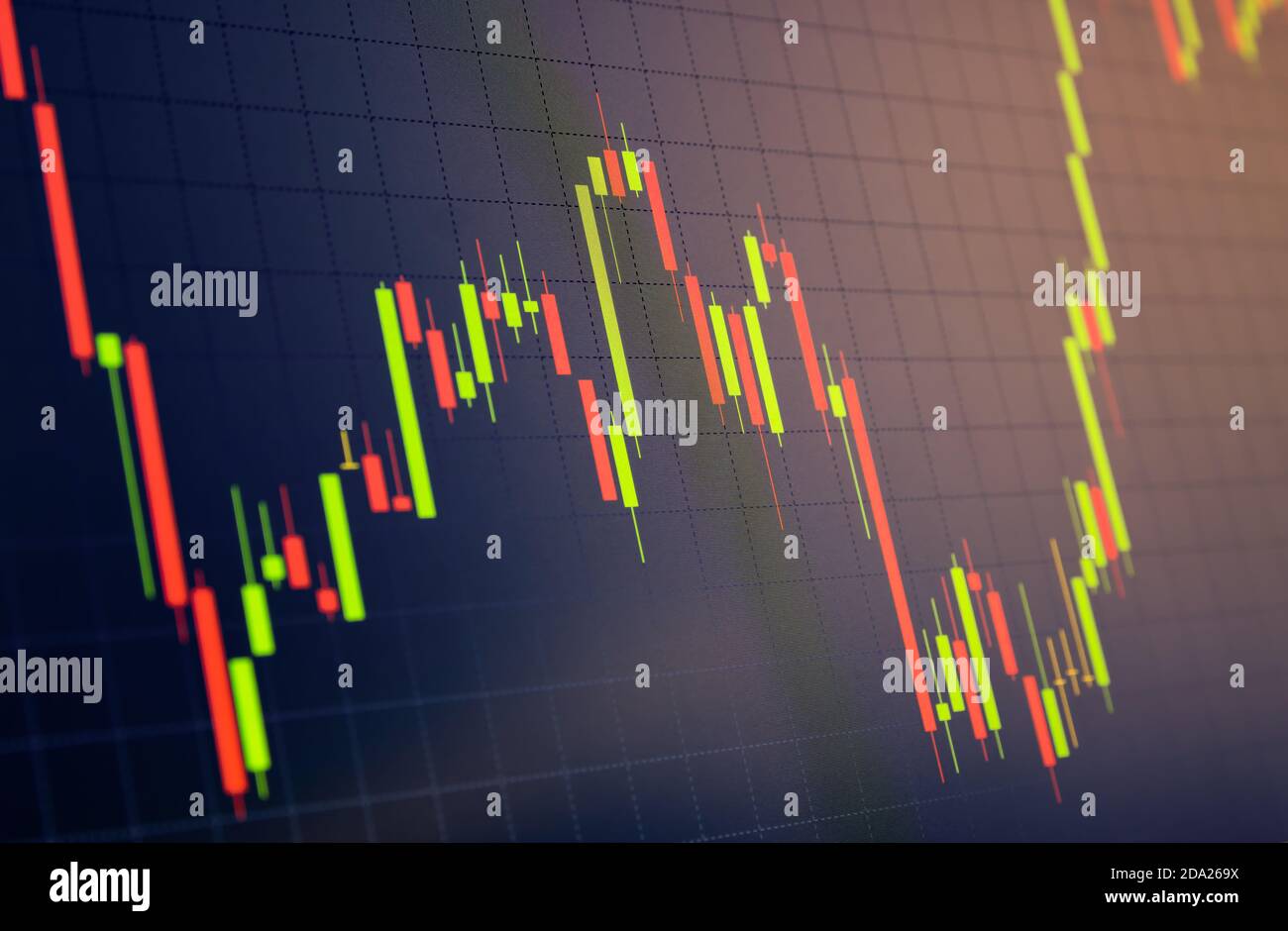 Tilted Red and Green Stock Chart or Forex Chart and Table Line on Black ...