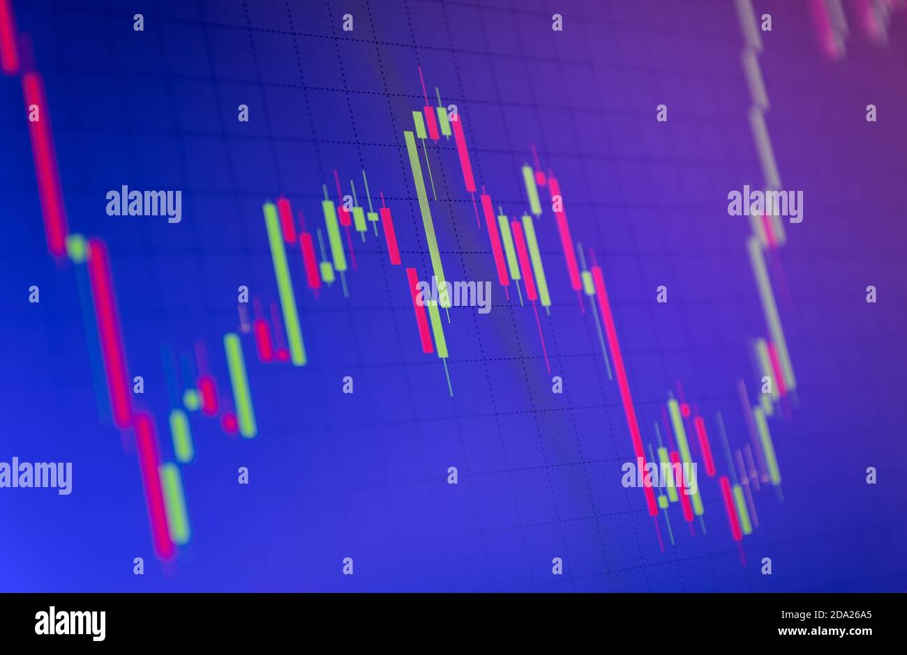 Tilted Red and Green Stock Chart or Forex Chart and Table Line on Blue ...