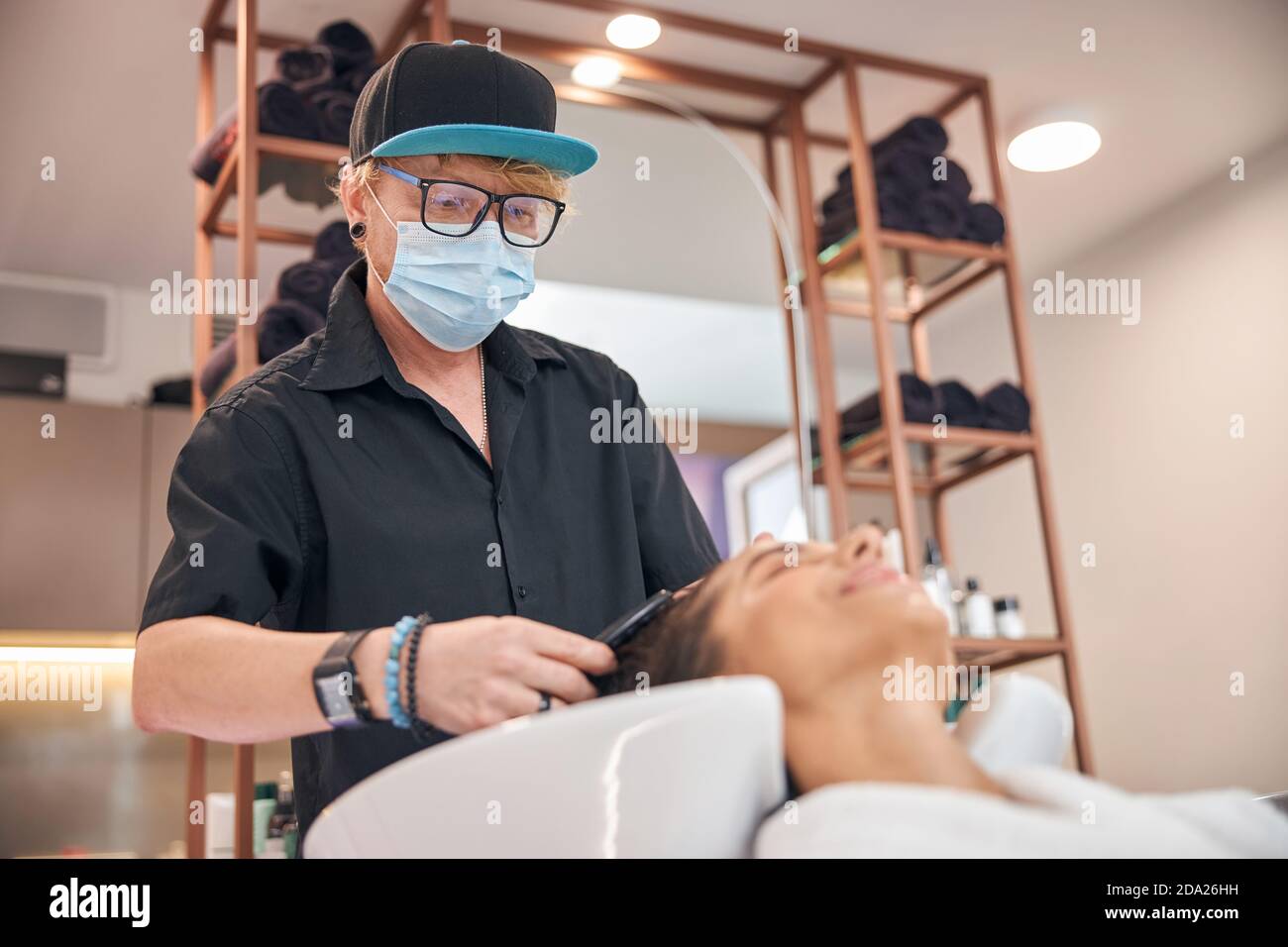 Male person having the mask covering half of the face Stock Photo - Alamy
