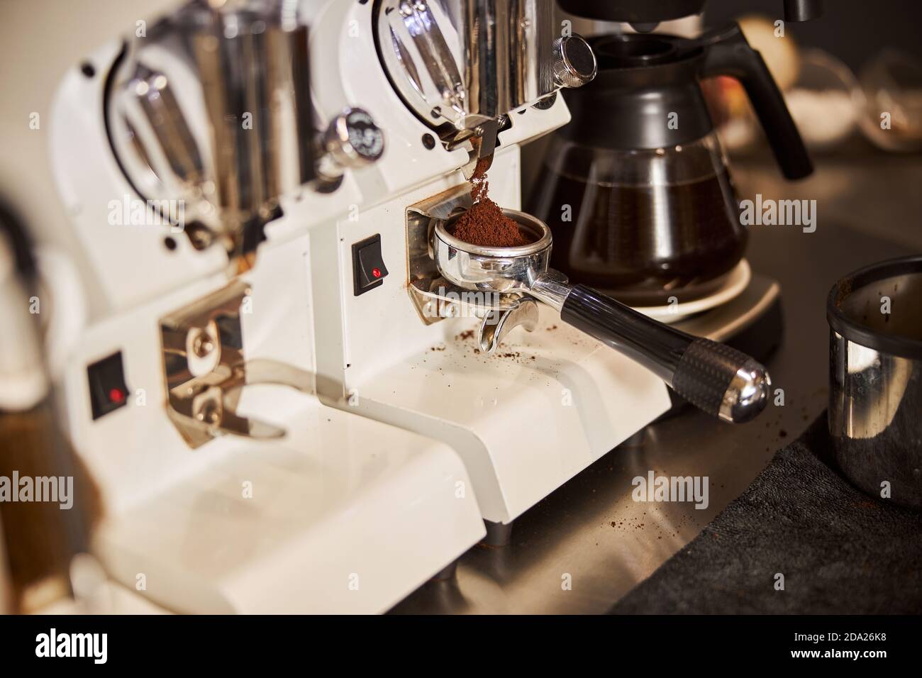 Ground coffee ready to be prepared in espresso machine Stock Photo - Alamy