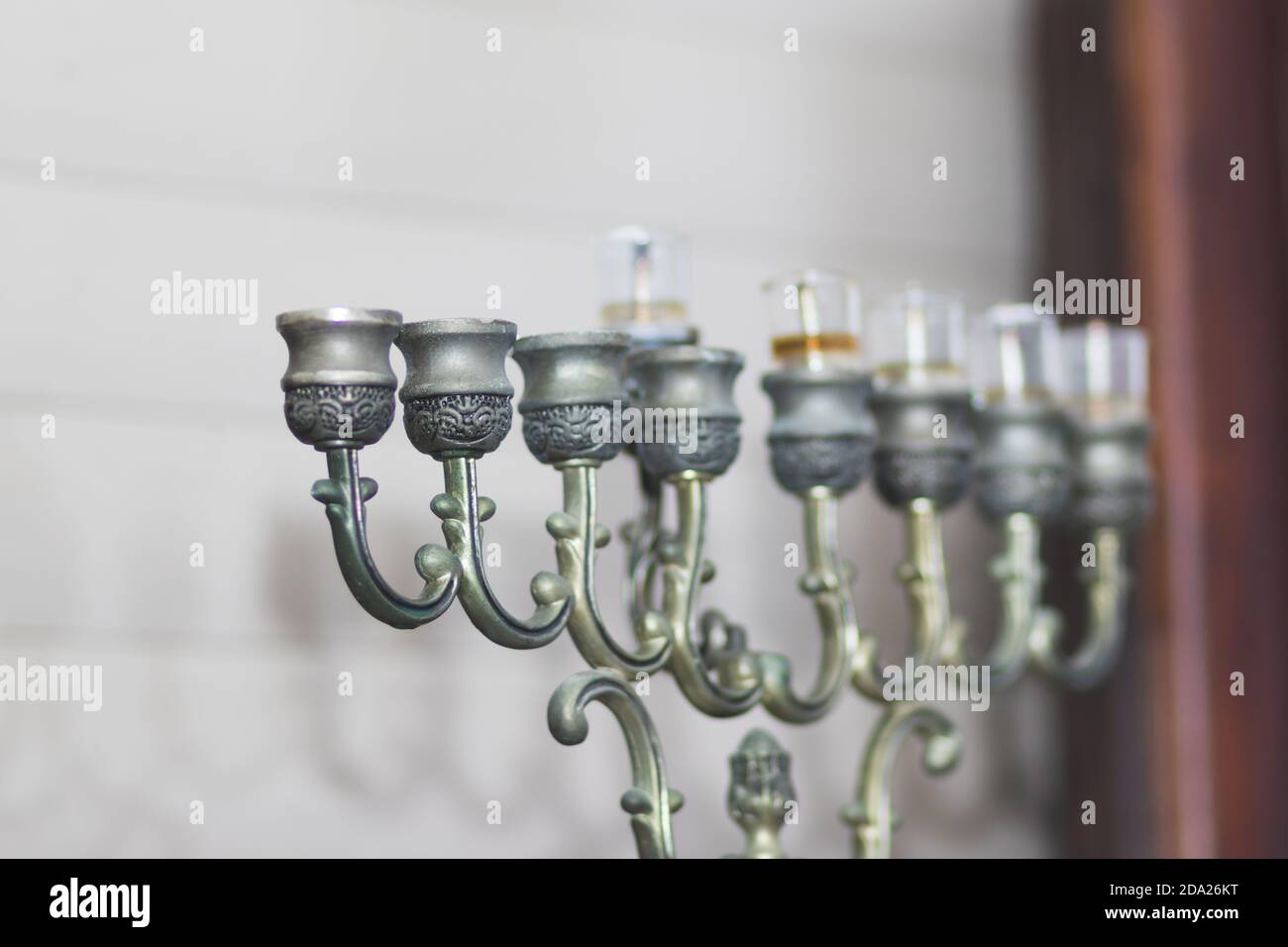 An old menorah made of silver after the oil candles went out Stock ...