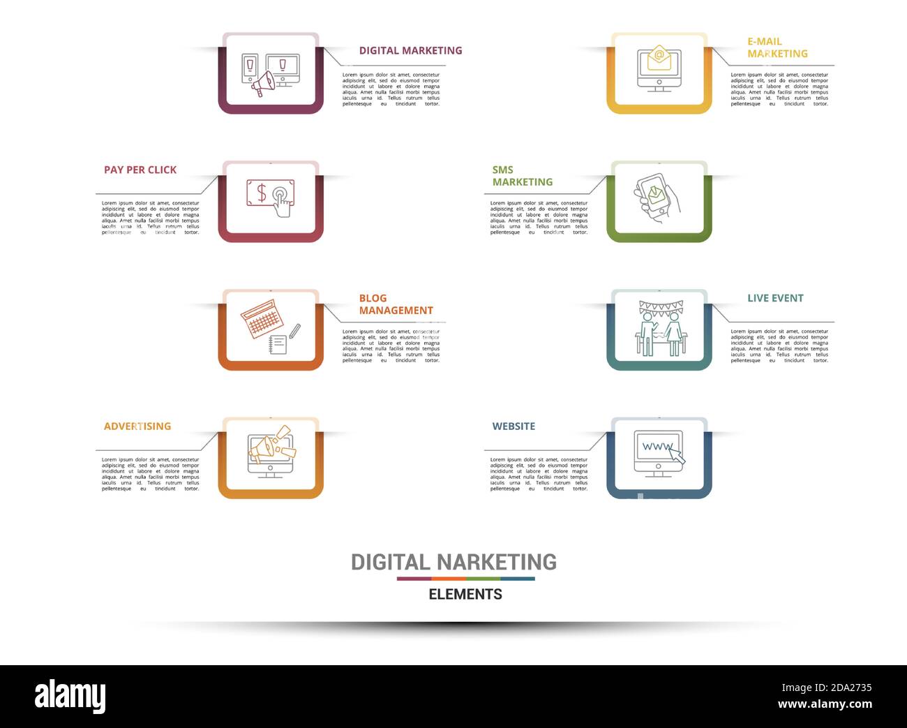 Infographic Augmented Reality template. Icons in different colors ...