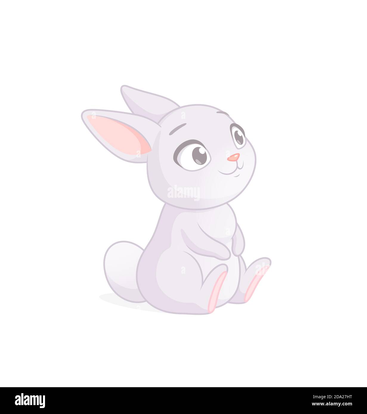 Cute sitting bunny cartoon character. Vector illustration on white ...