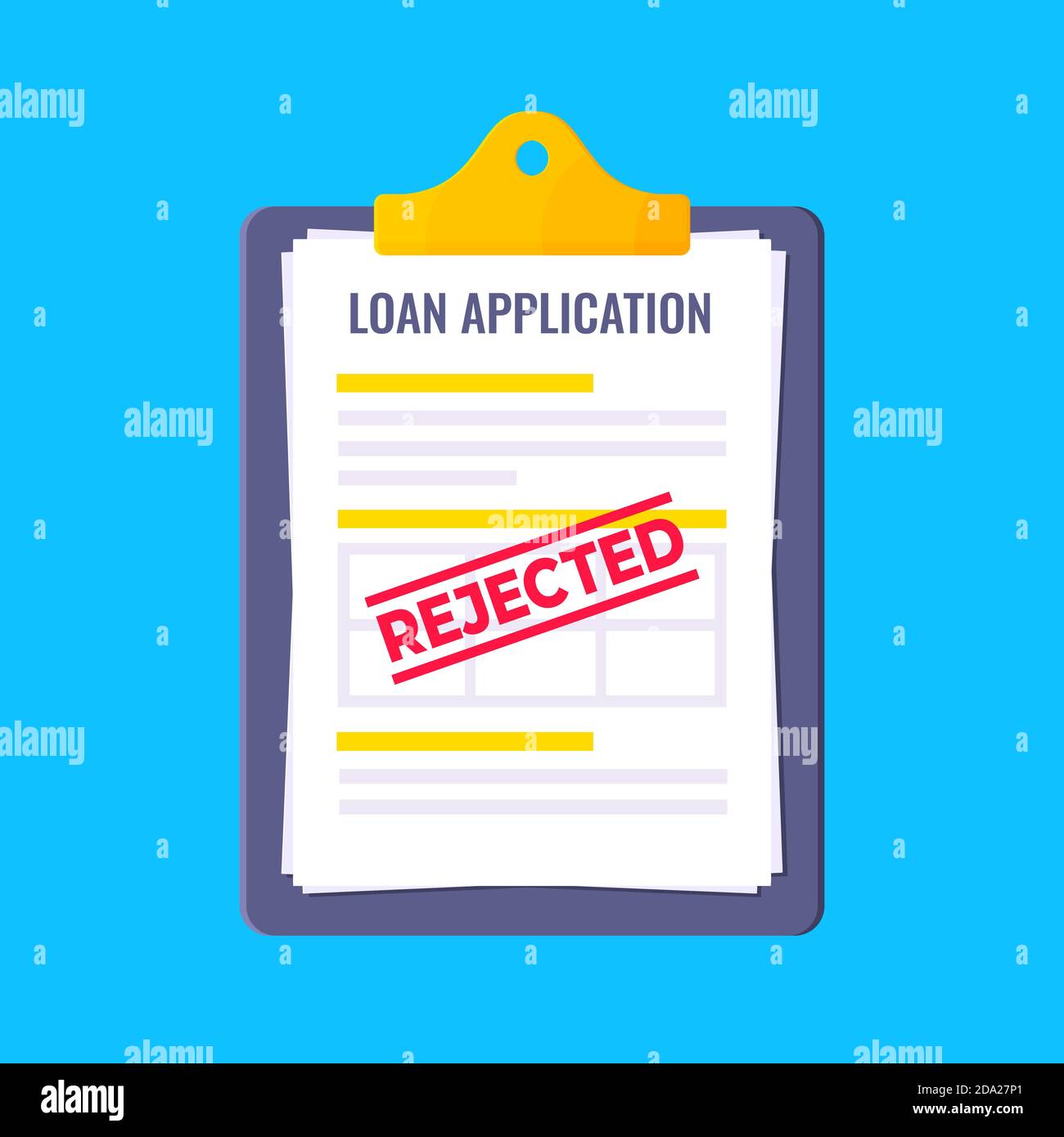 Rejected credit or loan form with clipboard and claim form on it, paper ...