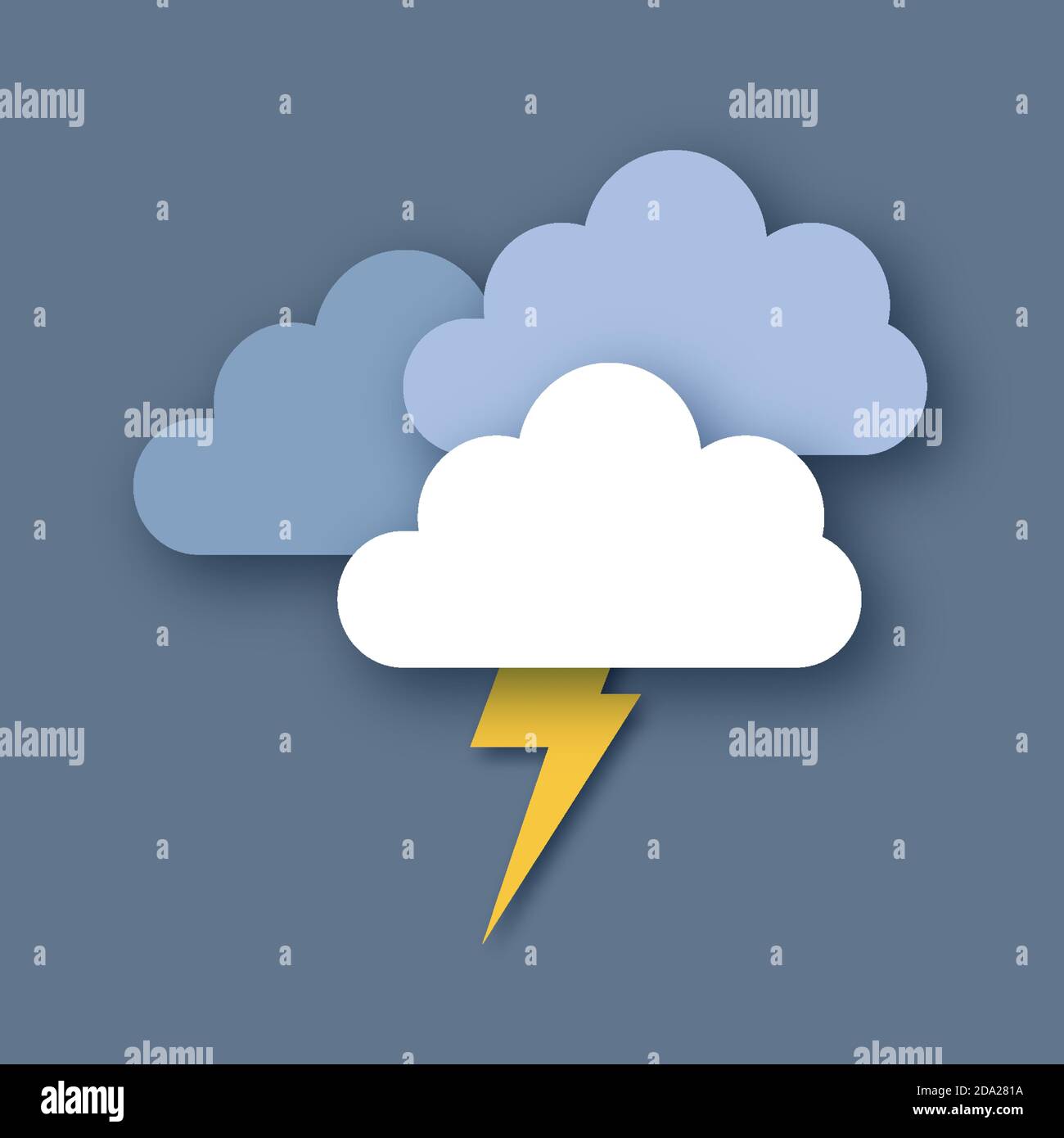 Rain Clouds and Lightening Bolt. Paper cut weather. Storm time Stock ...
