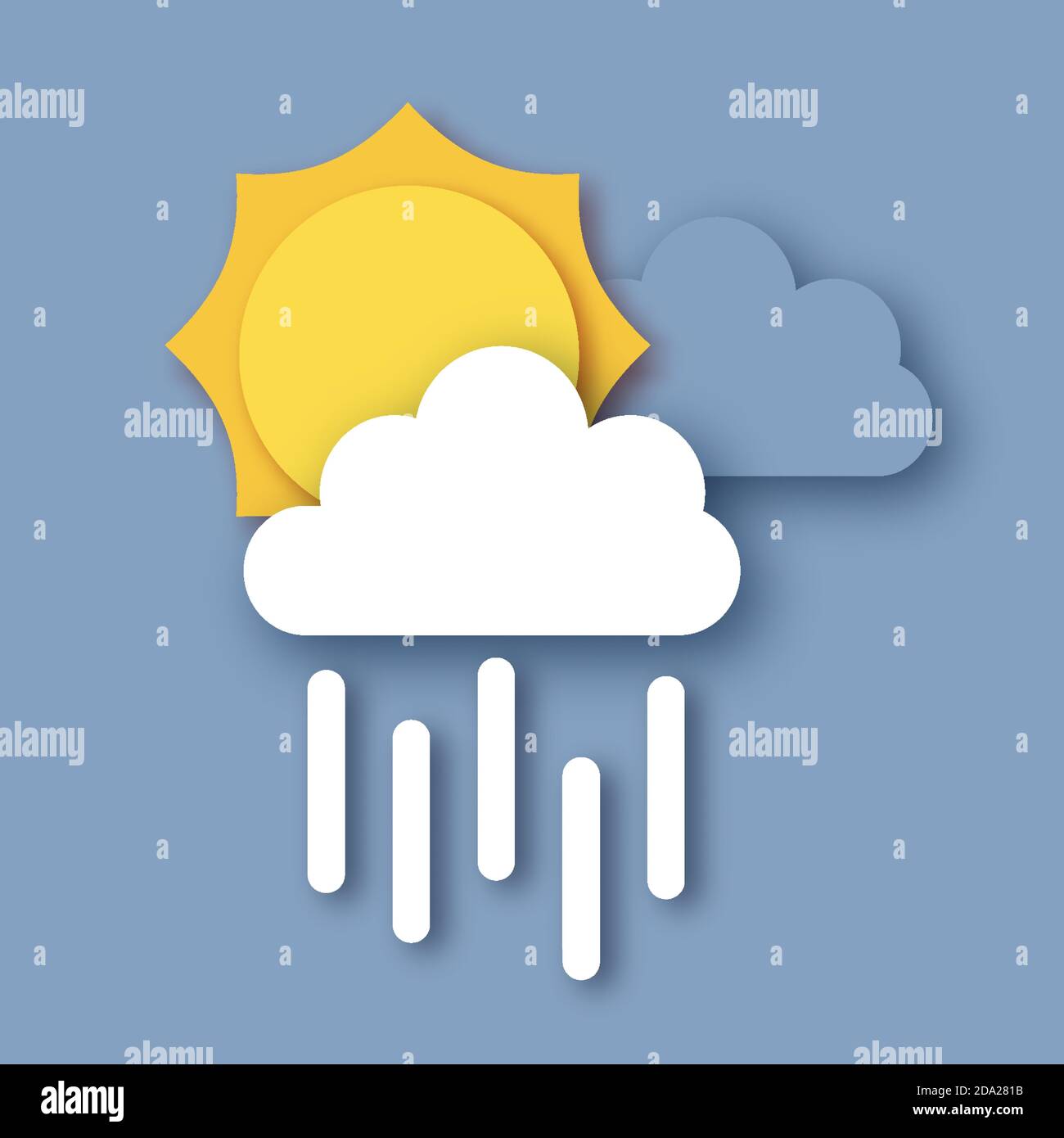 Sky with rainy clouds, sun and rain drops. Paper cut Weather Stock ...
