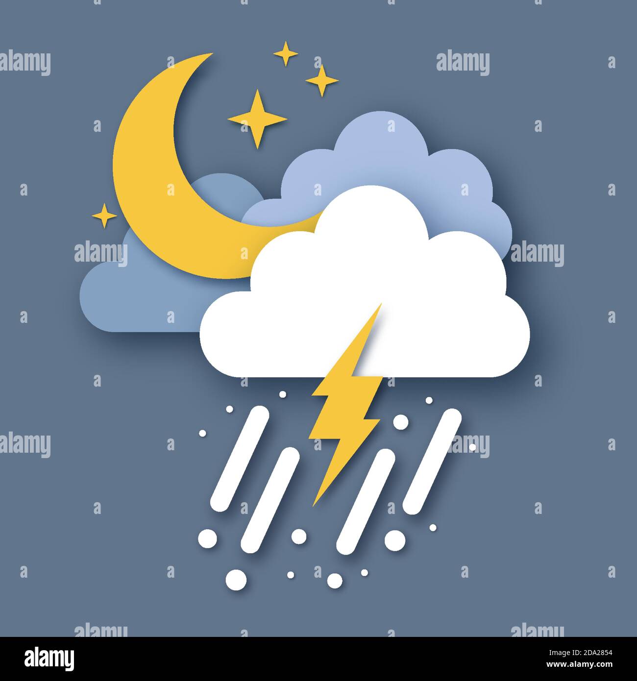 Crescent moon with Raincloud and Lightening Bolt. Paper cut Weather ...