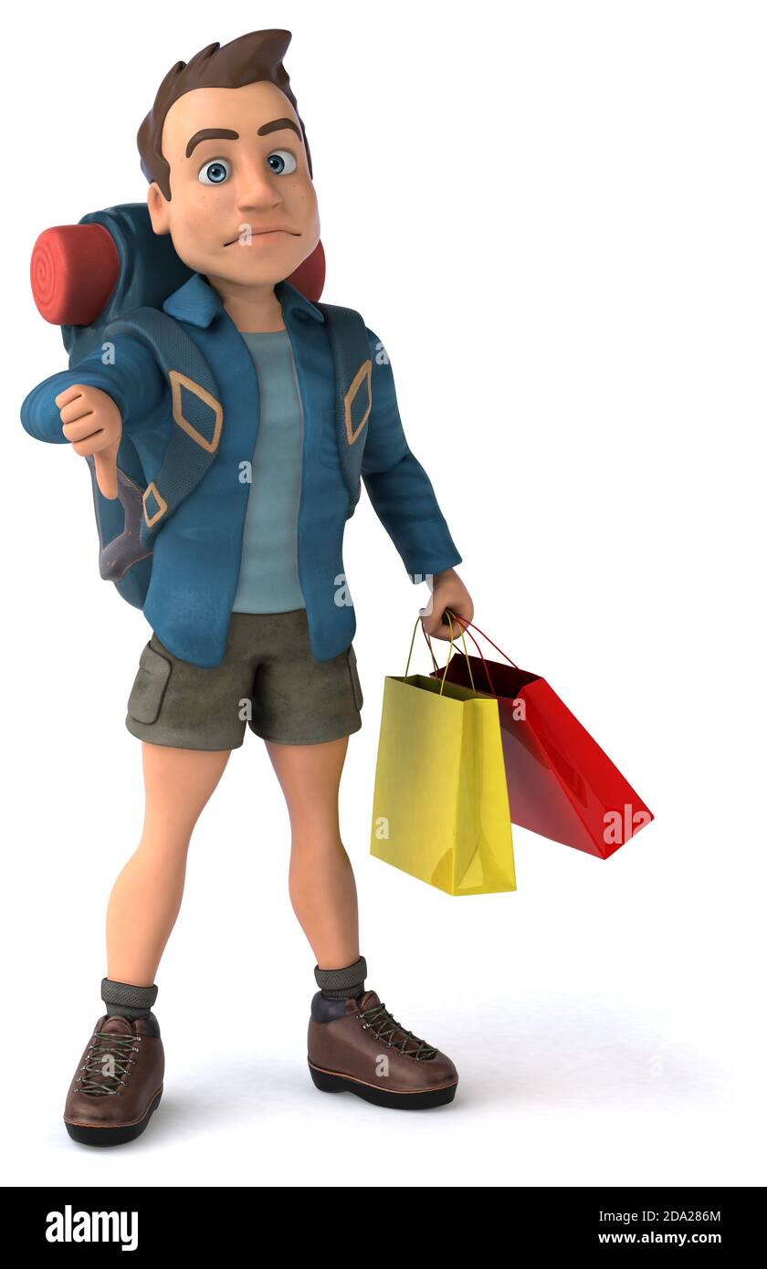Fun illustration of a 3D cartoon backpacker Stock Photo - Alamy