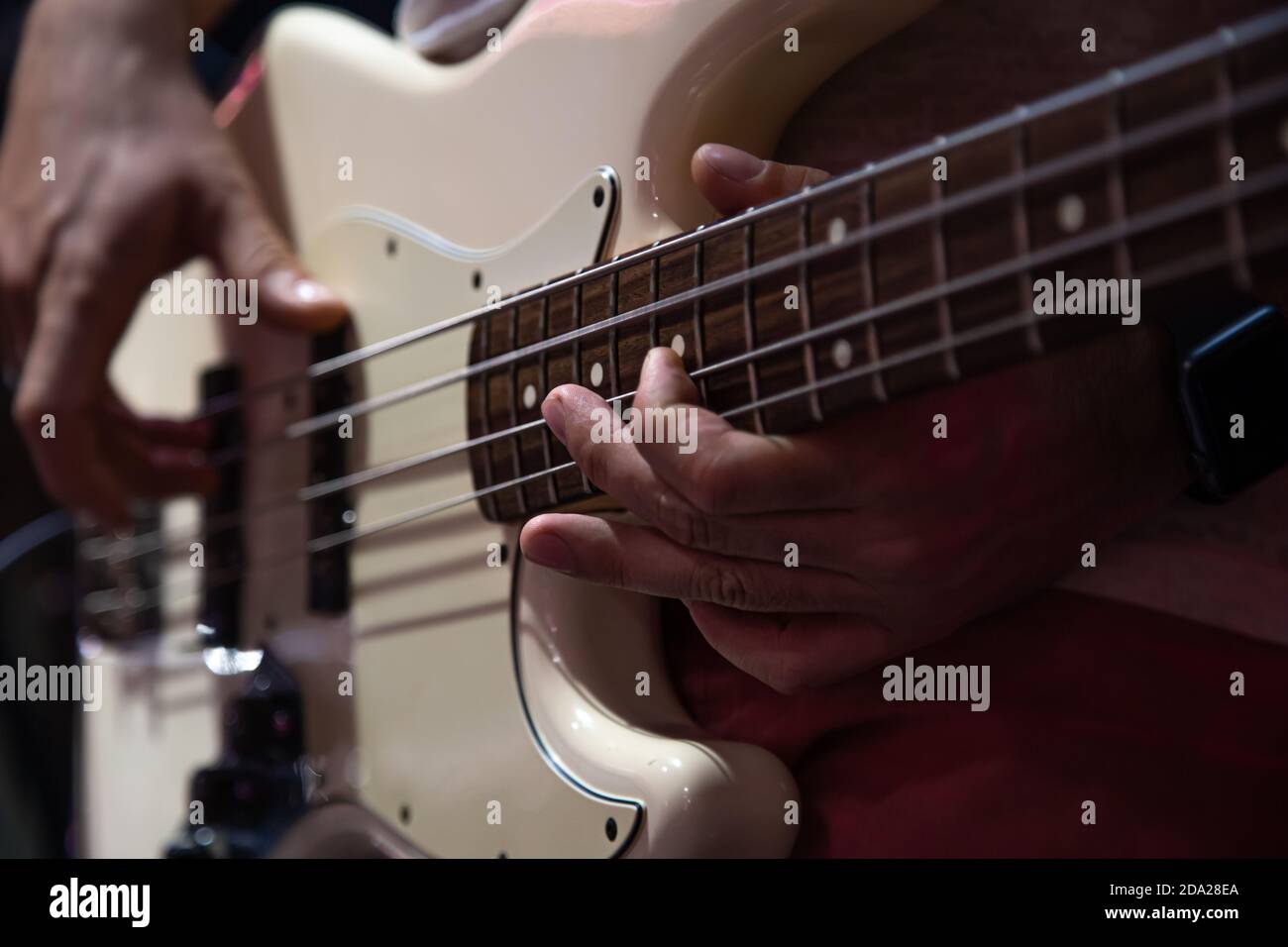 Process of playing the electric guitar close-up Stock Photo - Alamy