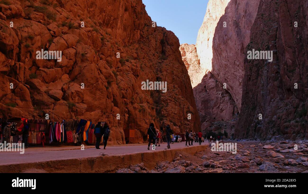 Todgha Gorge, Morocco - 12/29/2019: Tourists exploring the popular ...