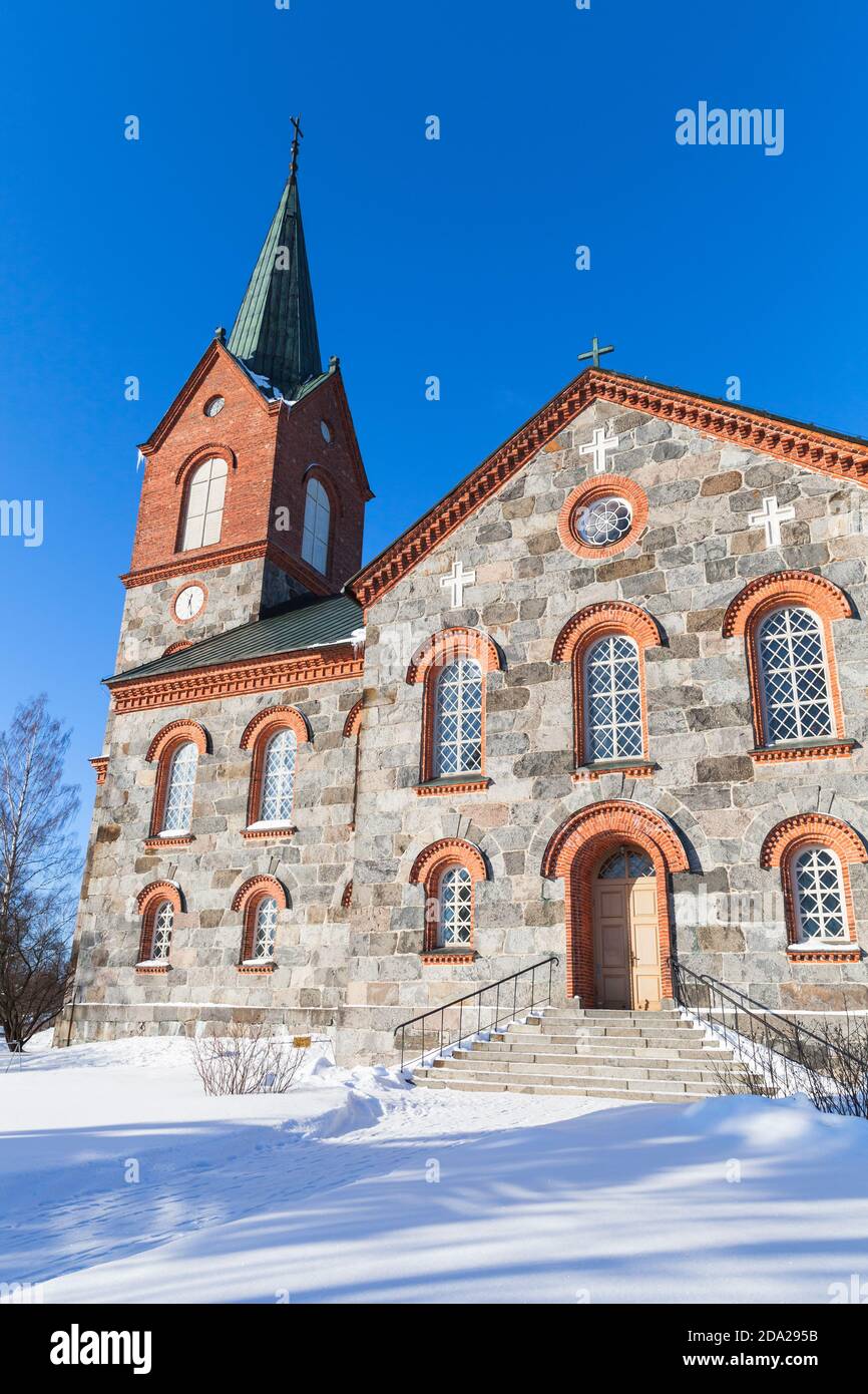 Juva Church exterior at winter day. It is located in the Southern ...