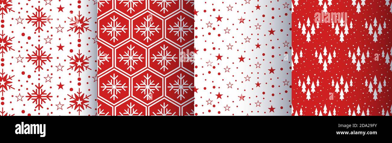 Christmas geometry seamless pattern. Set of backgrounds. Red white ...