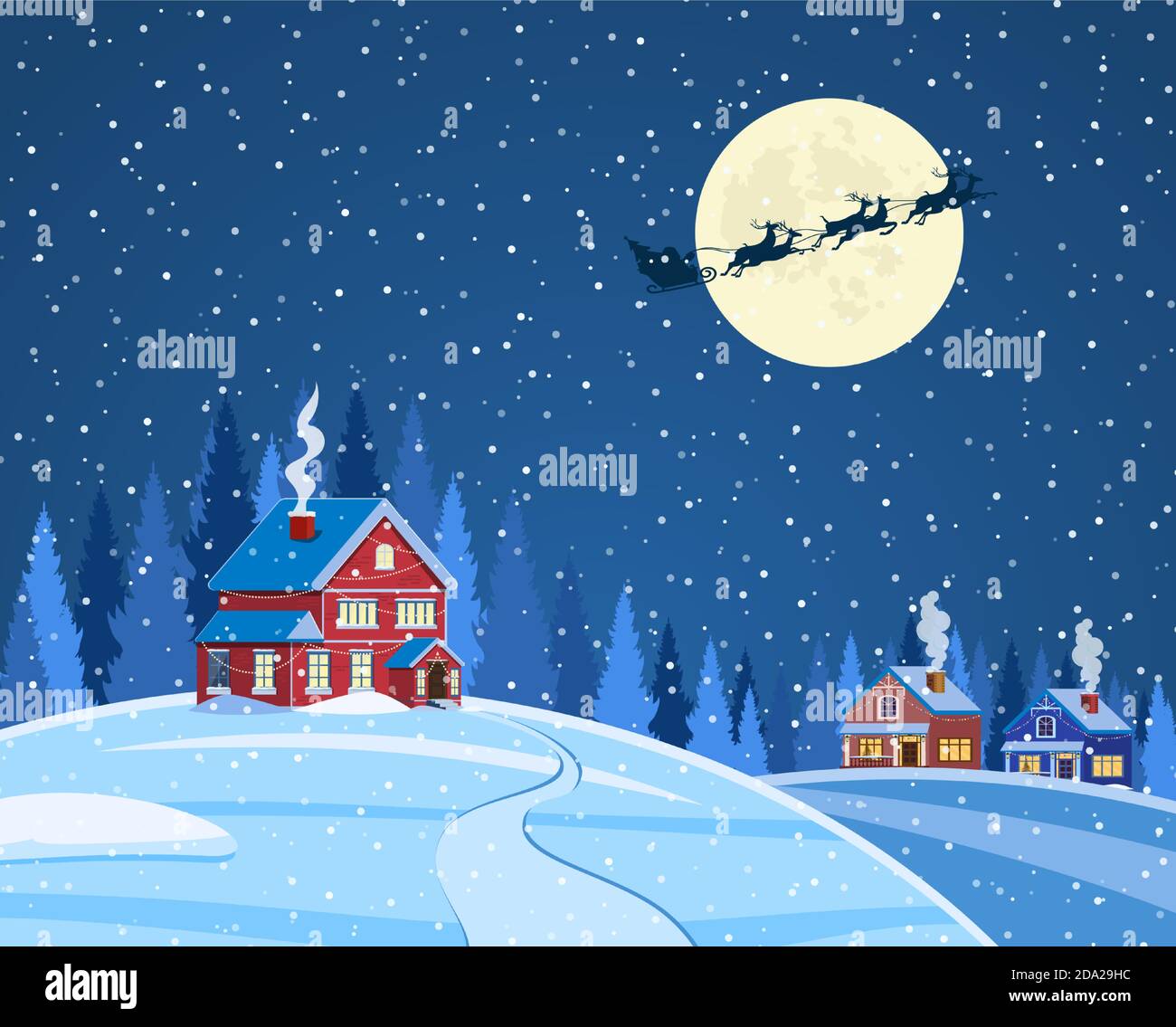 Snowy Village Drawing