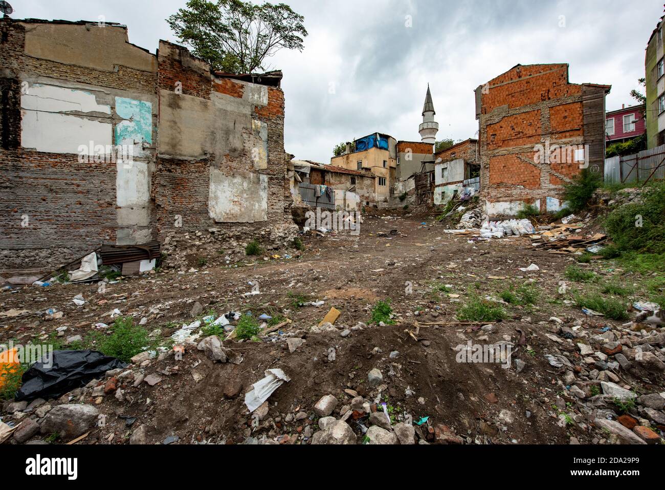 View of a rural area with the ground full of trash Stock Photo - Alamy
