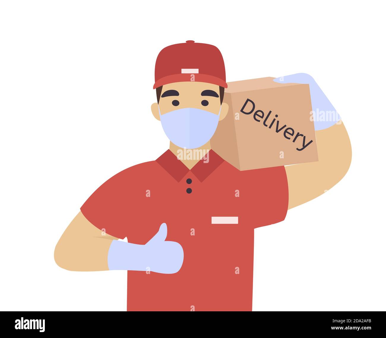 Courier. Safe food and goods delivery. Delivery man wearing face mask ...