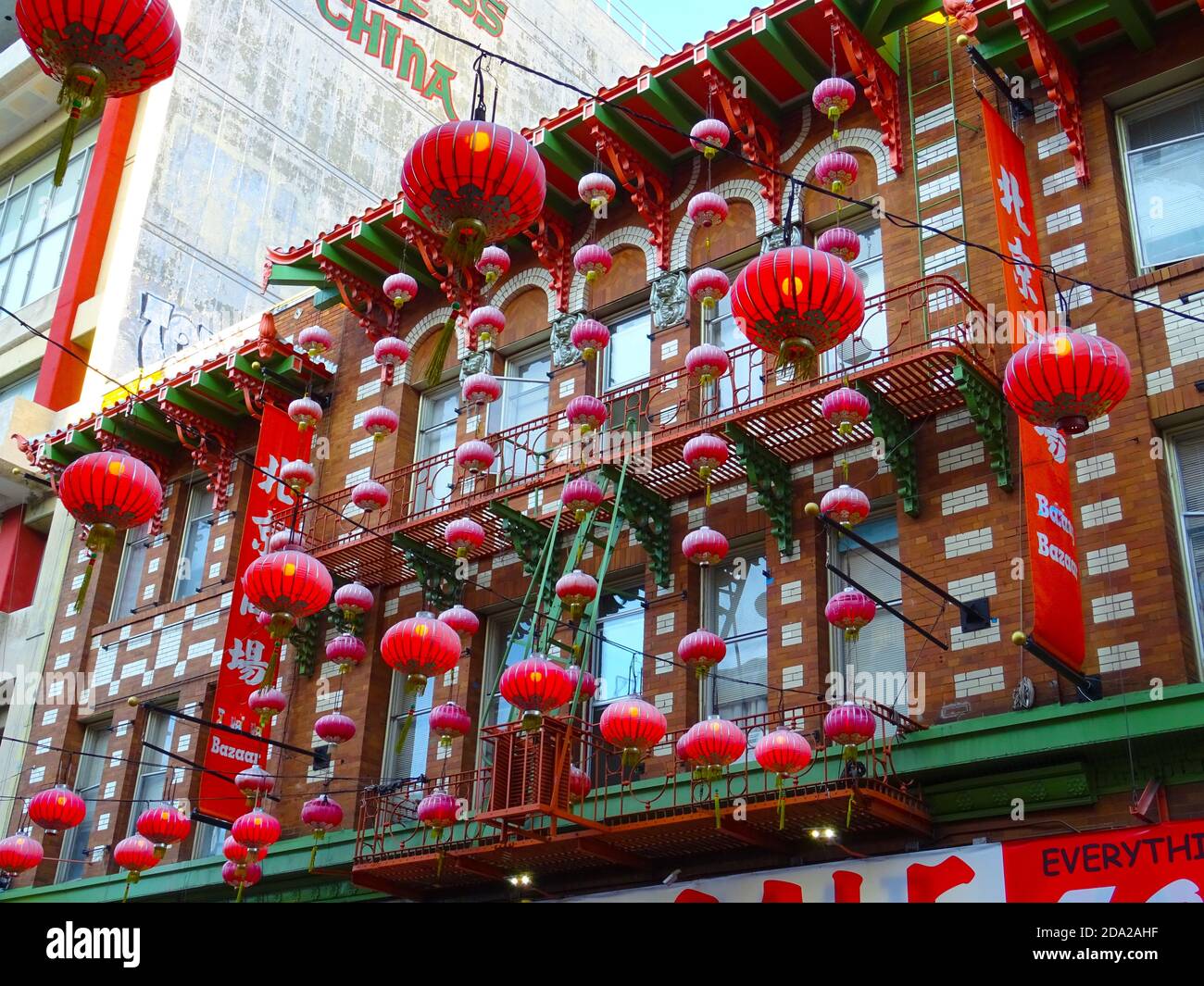 chinese lanterns hung in chinatown san francisco with background ...