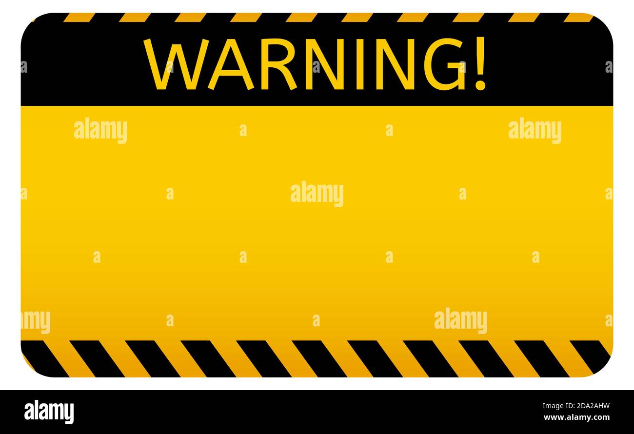 Warning sticker. Caution yellow message. Danger striped banner with ...