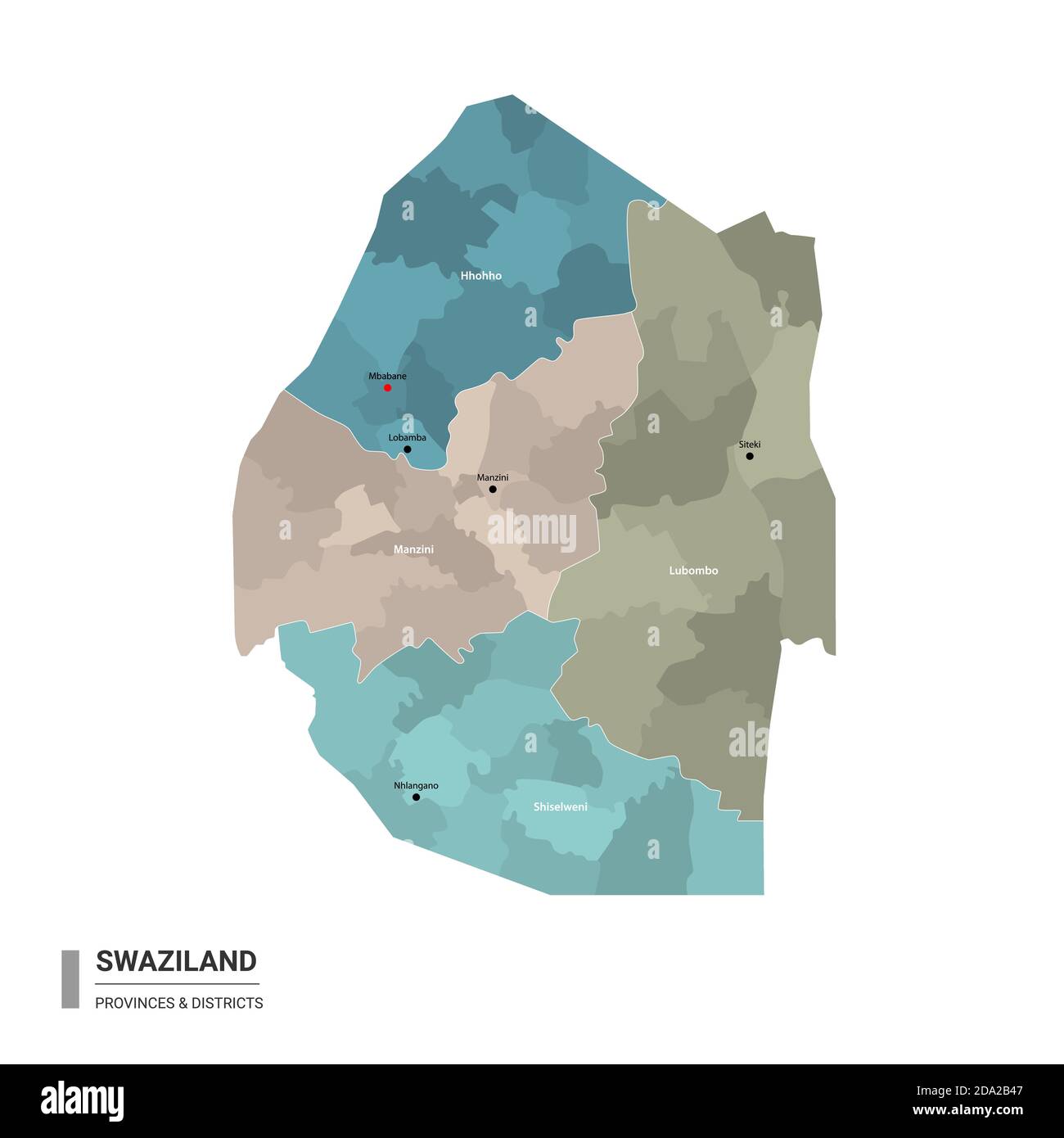 Swaziland ( Eswatini ) higt detailed map with subdivisions ...