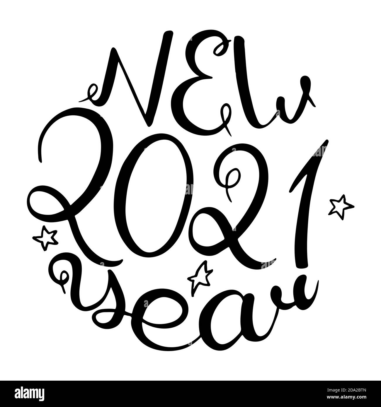 2021 New Year. Vintage handwritten calligraphy Vector illustration ...