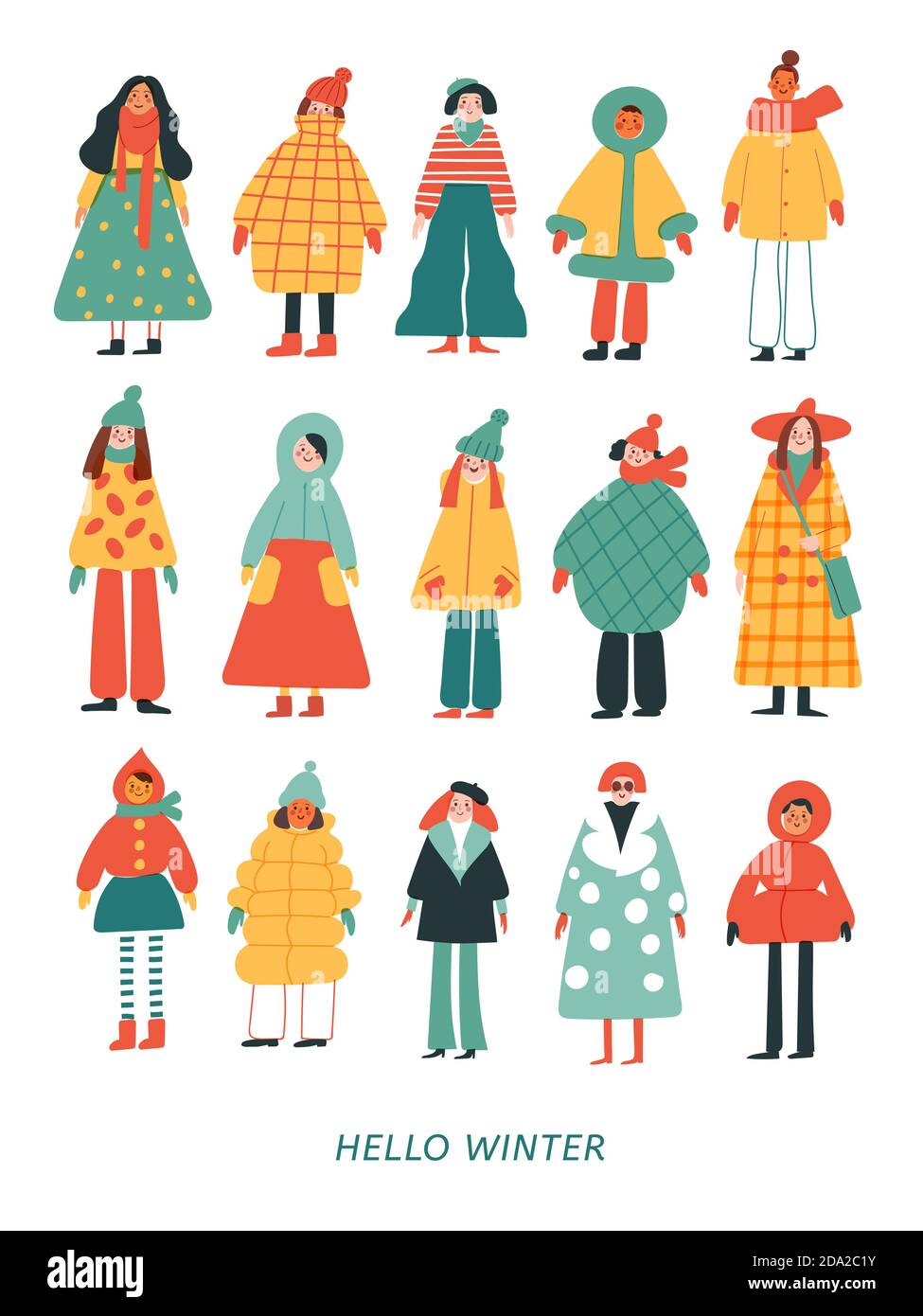 Hello Winter poster with women in stylish clothes Stock Vector Image ...