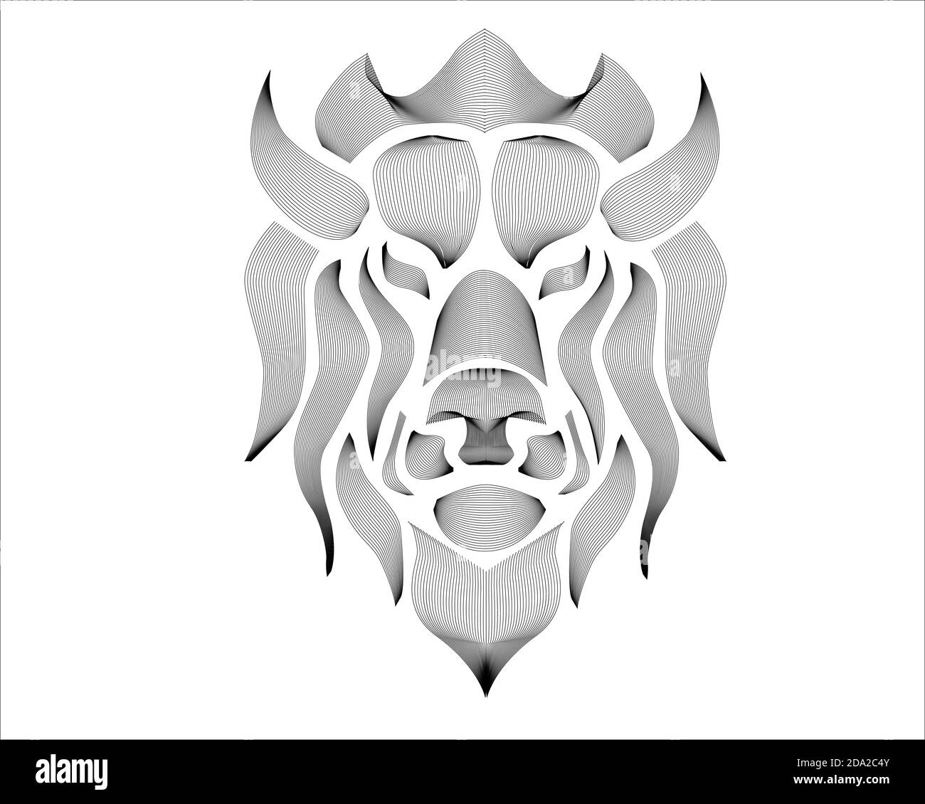 Linear stylized lion. Black and white graphic. Vector illustration can ...