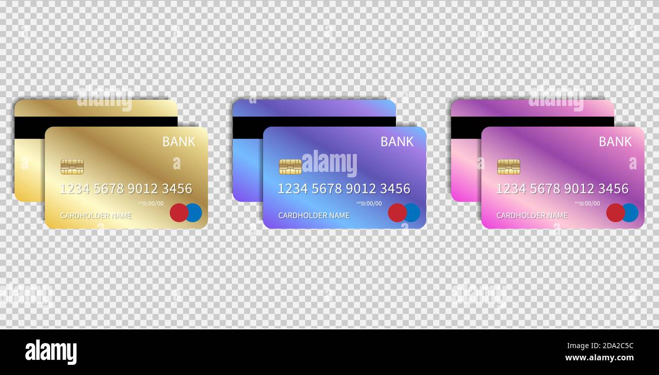 Flat design credit cards set isolated on transparent background. EPS 10 ...