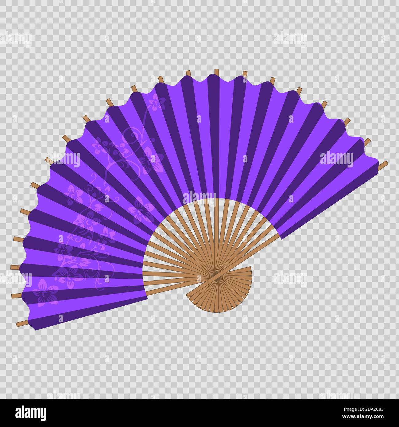 Purple Chinese fan with a pattern on a transparent background. Isolated ...