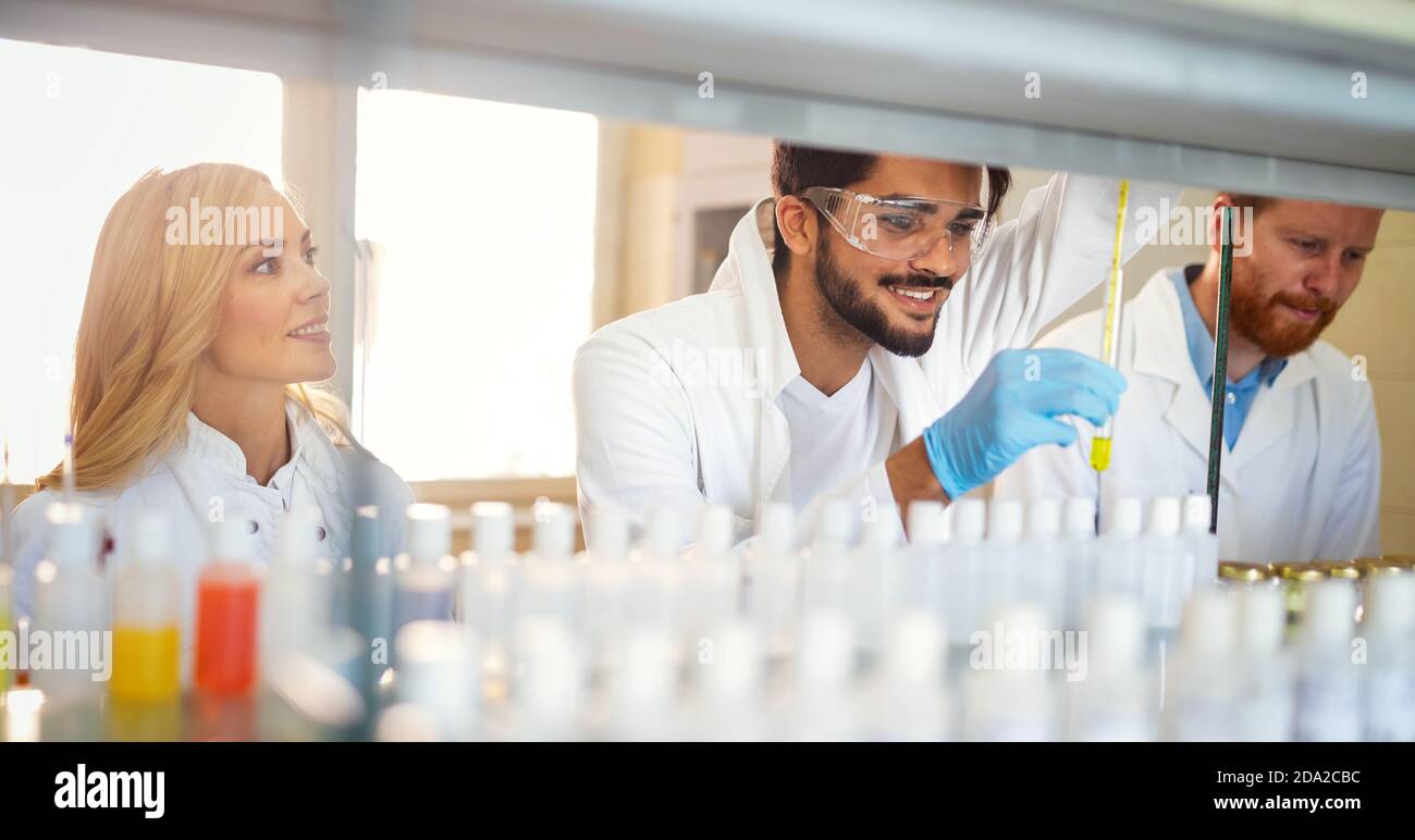 Young scientists, students of chemistry working in laboratory Stock ...