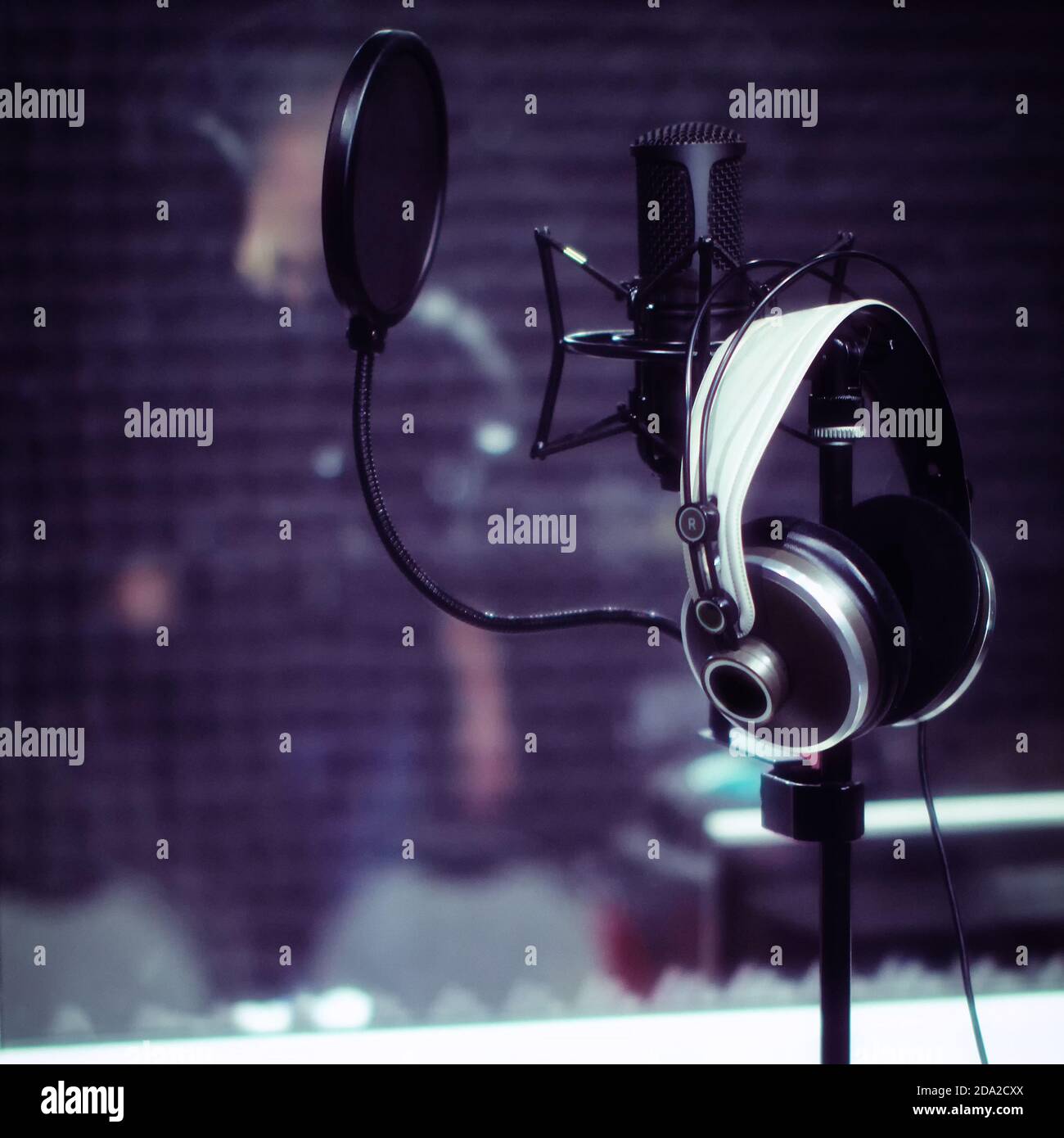 Microphone close - up on the background of a professional recording ...