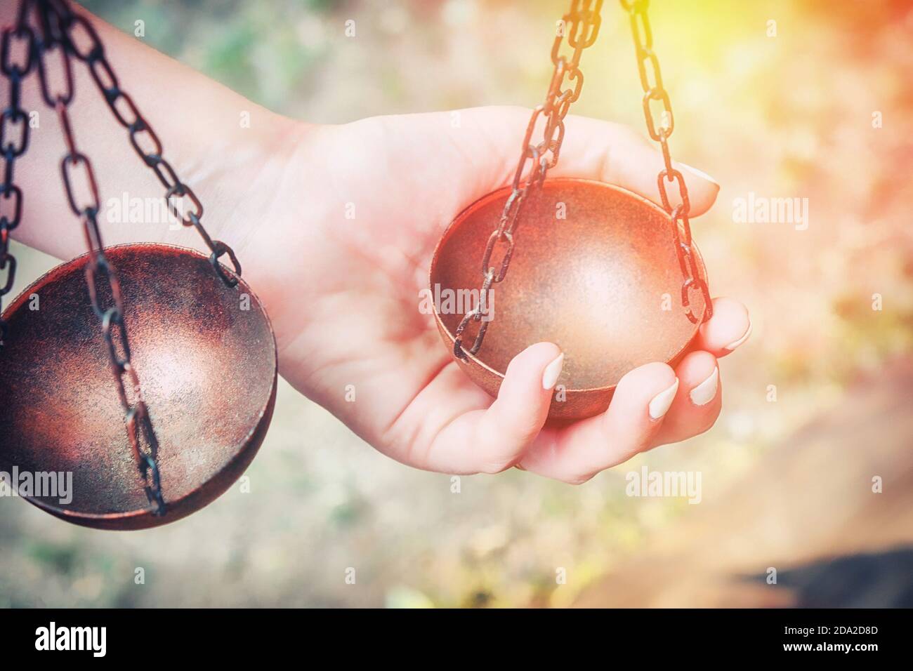 Ancient scales consisting of two balancing bowls. Retro scales in ...