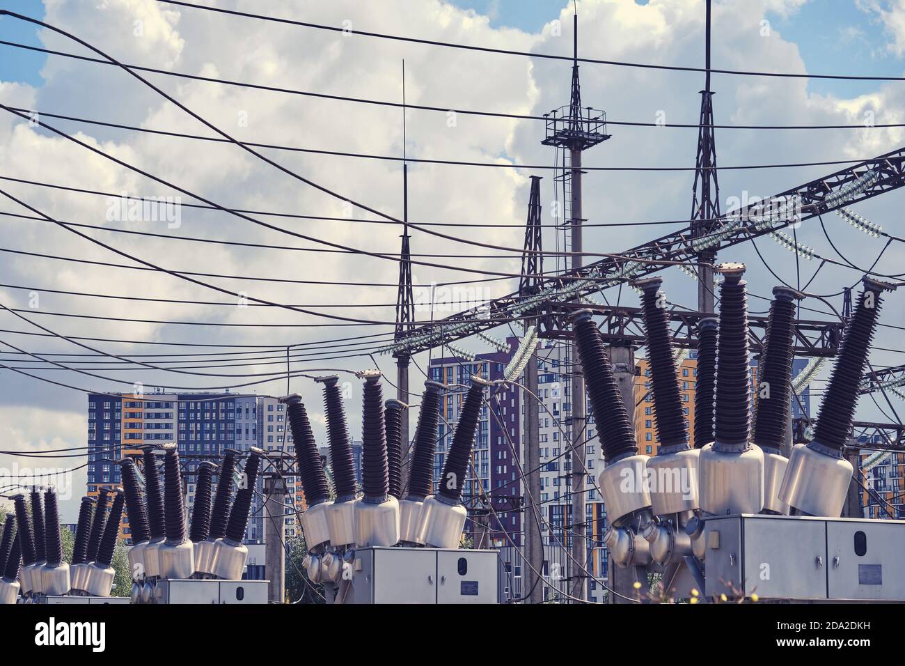Electrical station with power transformers and measuring elements ...