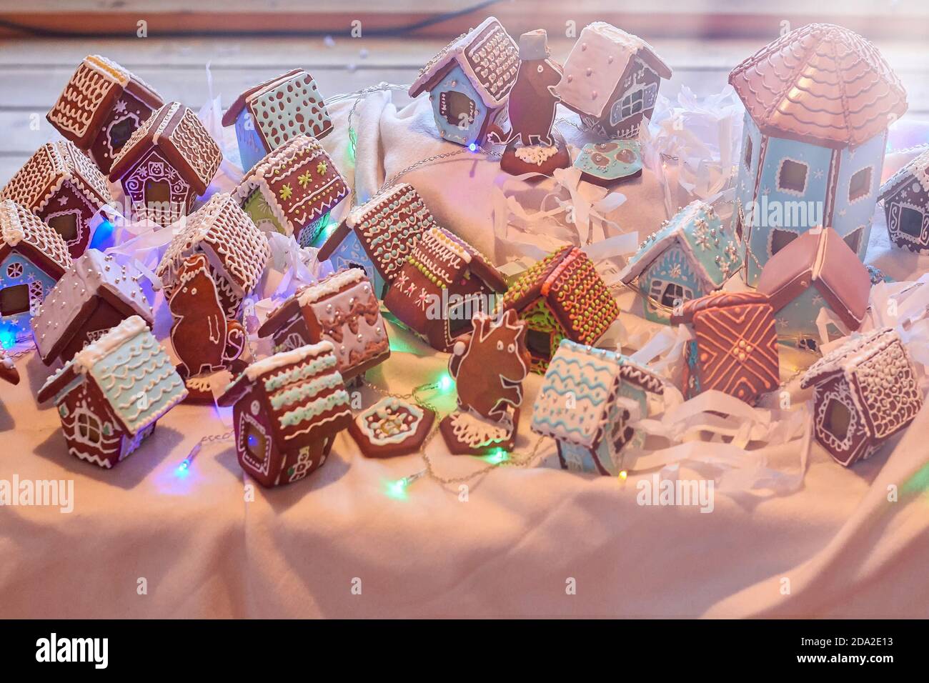 Gingerbread houses, top view. Decorate with decorative elements-figures ...