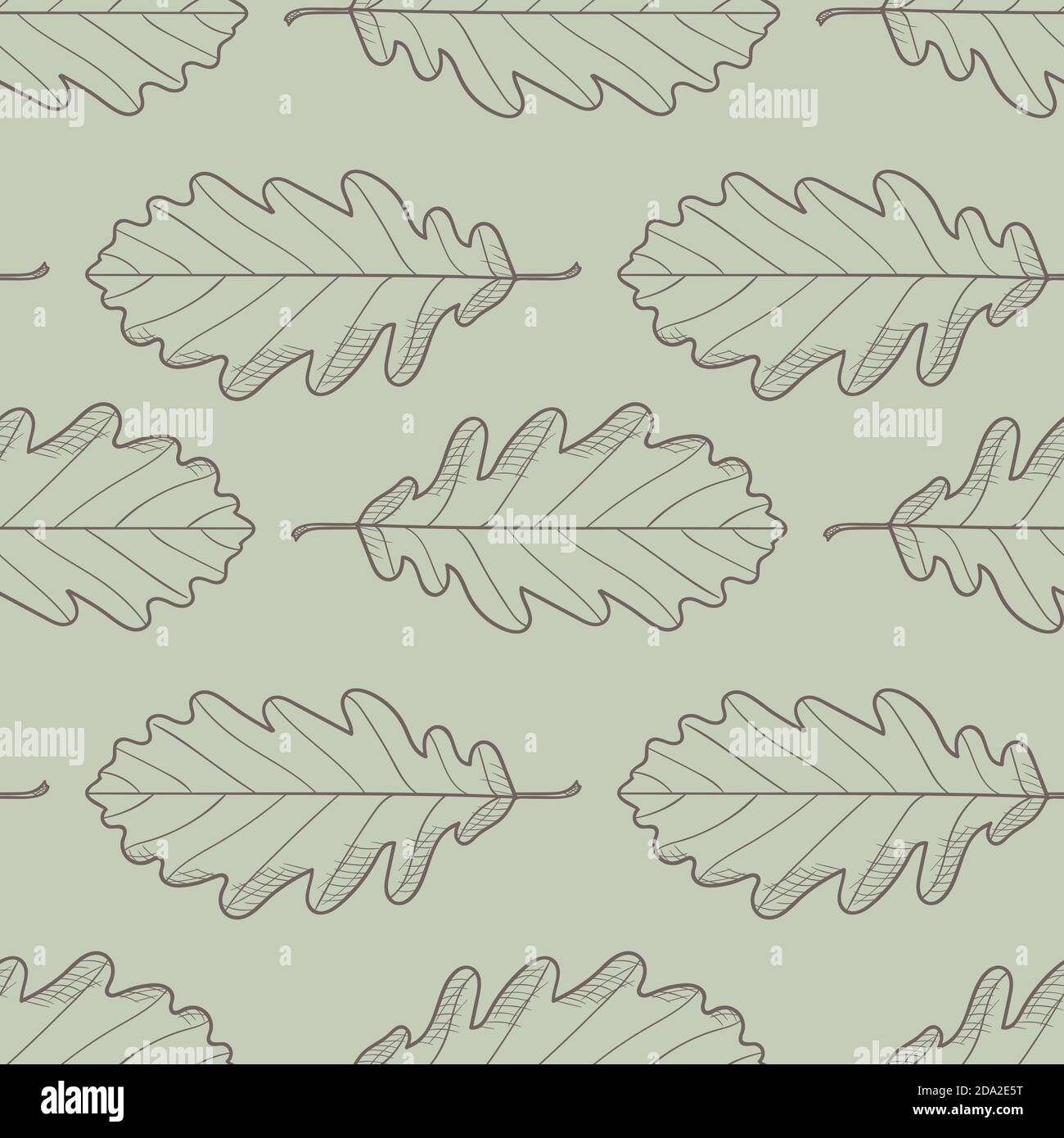Acorn leaves green seamless repeat pattern vector background. Line art ...