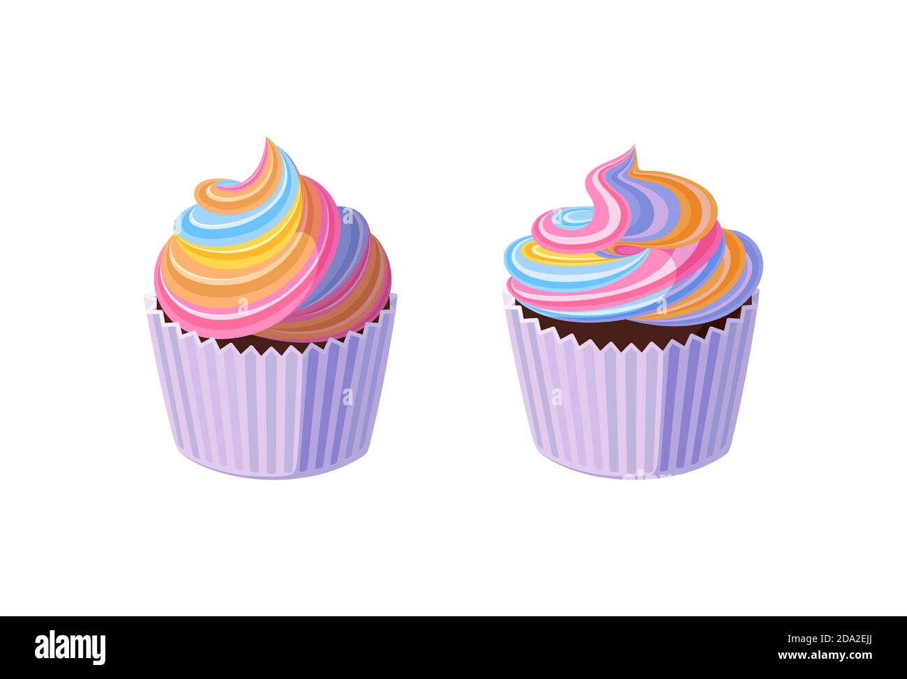 Cupcakes with swirled rainbow icing. Tasty muffins with colorful cream ...