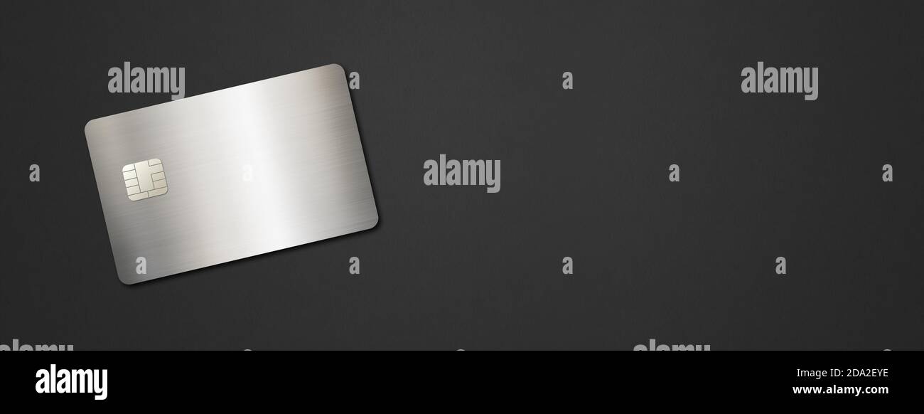 Silver credit card template on a black background banner. 3D illustration Stock Photo - Alamy