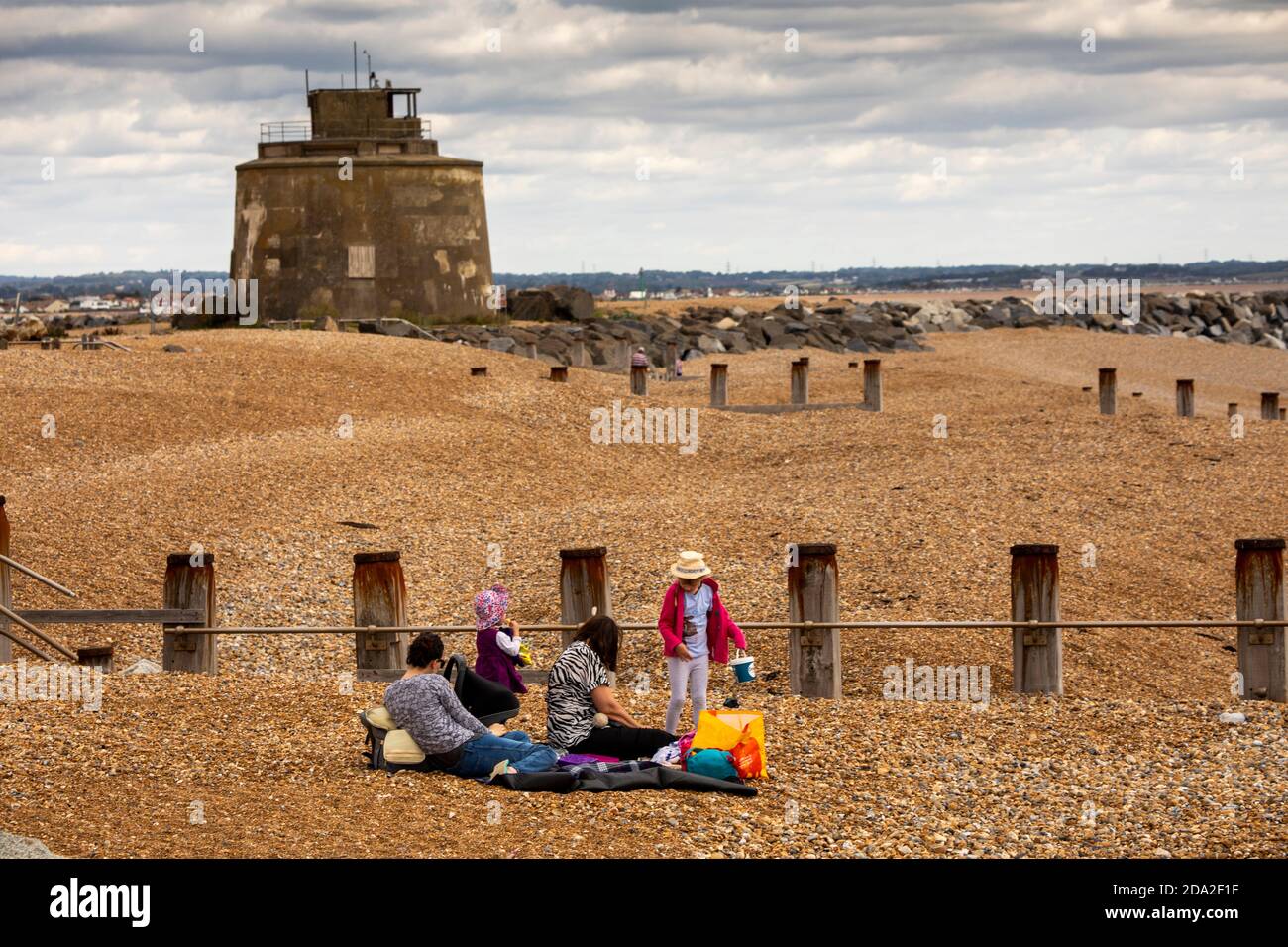 UK, England, East Sussex, Eastbourne, Langney Point, family of visitors ...