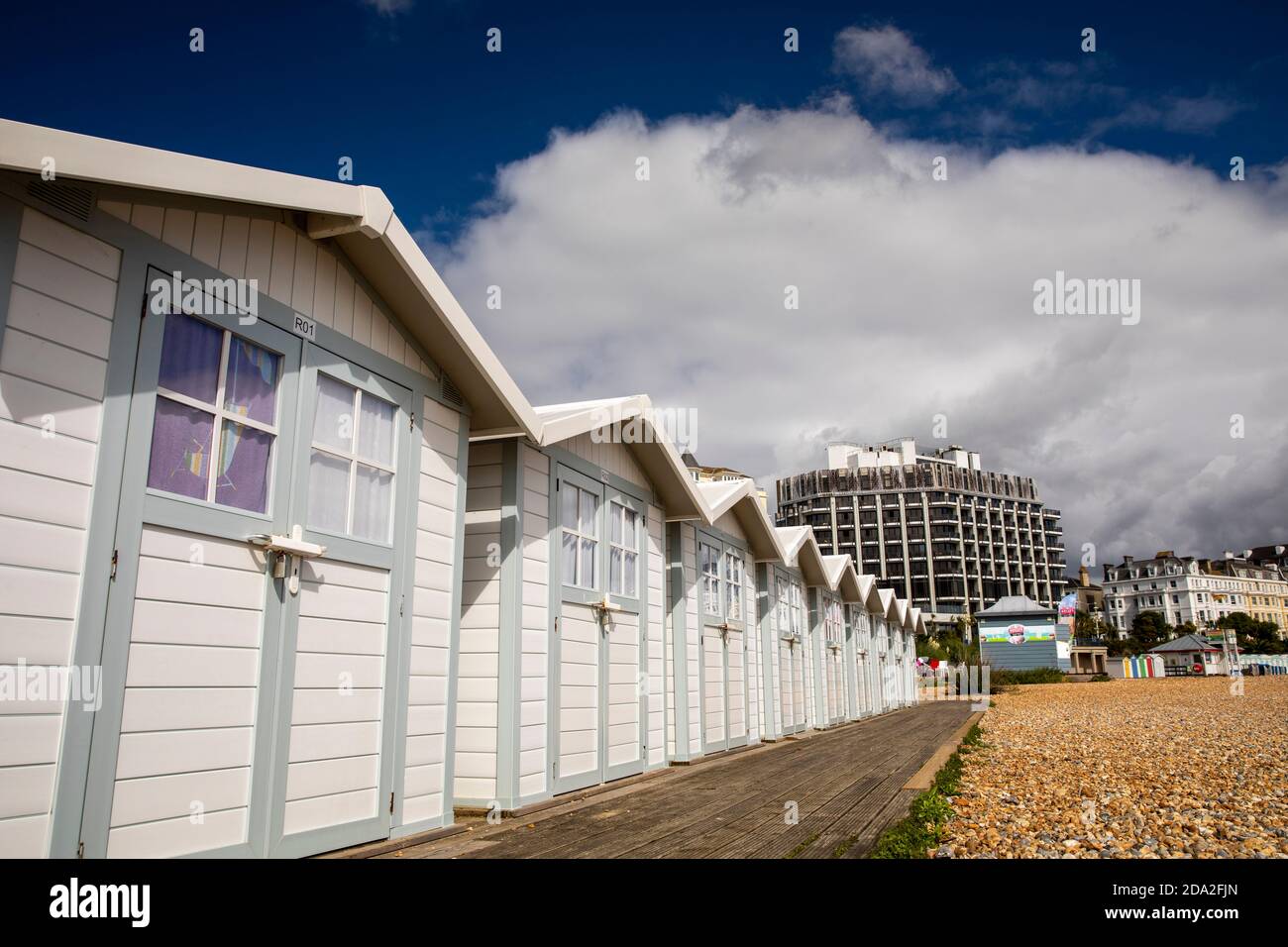 UK, England, East Sussex, Eastbourne, seafront, beach huts Stock Photo ...