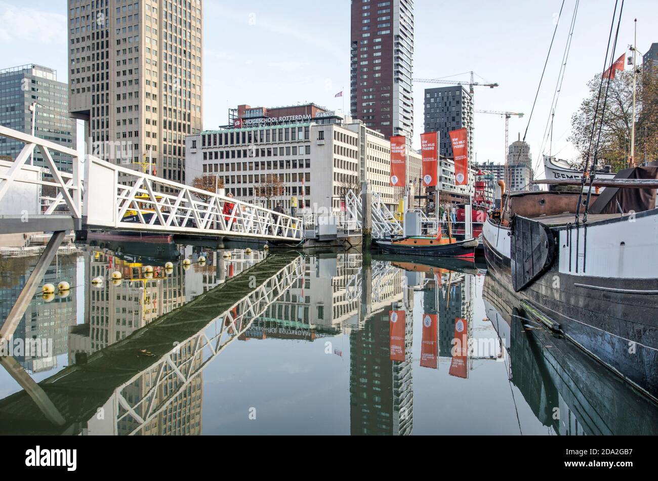 Rotterdam, The Netherlands, November 8, 2020: pedestrian pontoon bridge ...