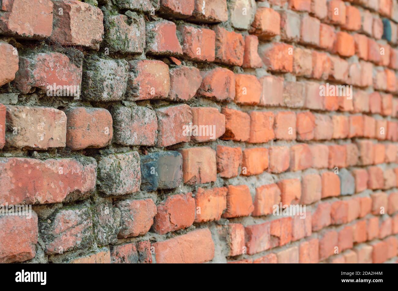 Red brick wall in receding perspective. Geometric composition of ...