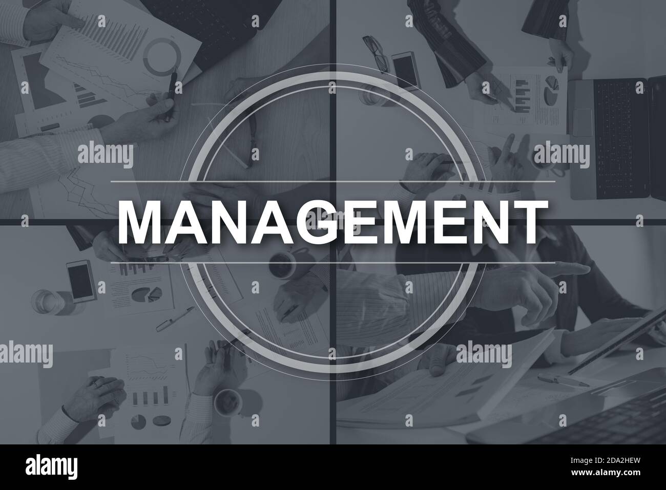 Management concept illustrated by pictures on background Stock Photo ...
