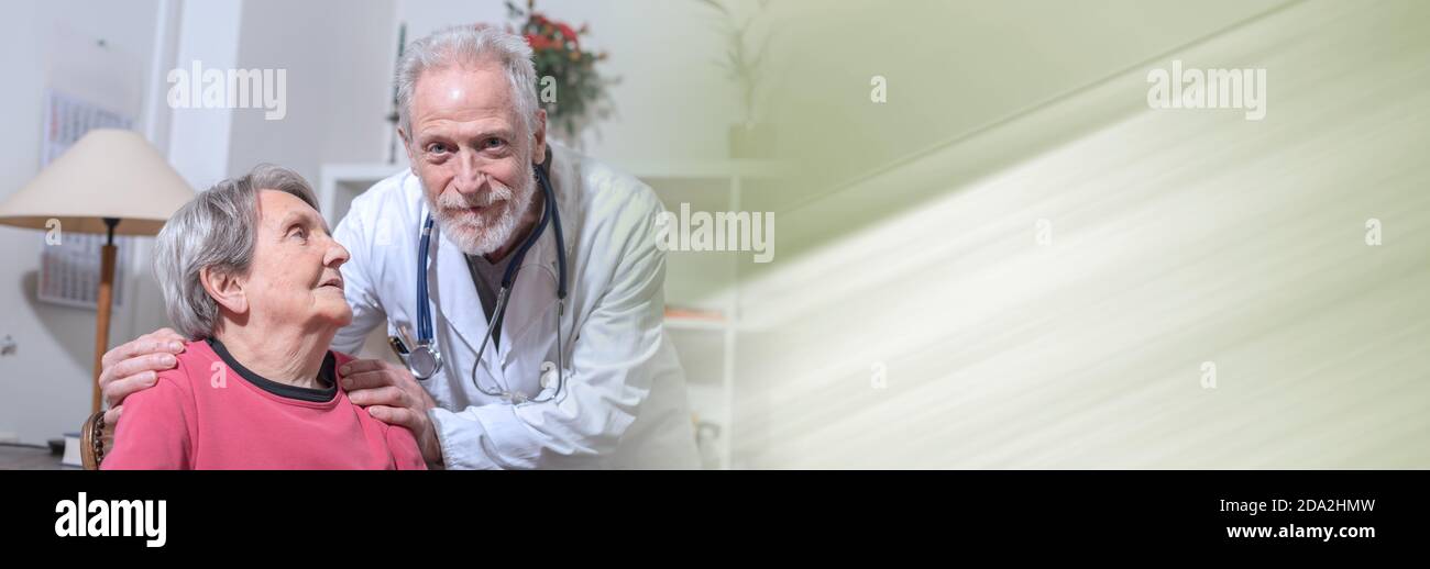 Doctor comforting senior woman. panoramic banner Stock Photo - Alamy